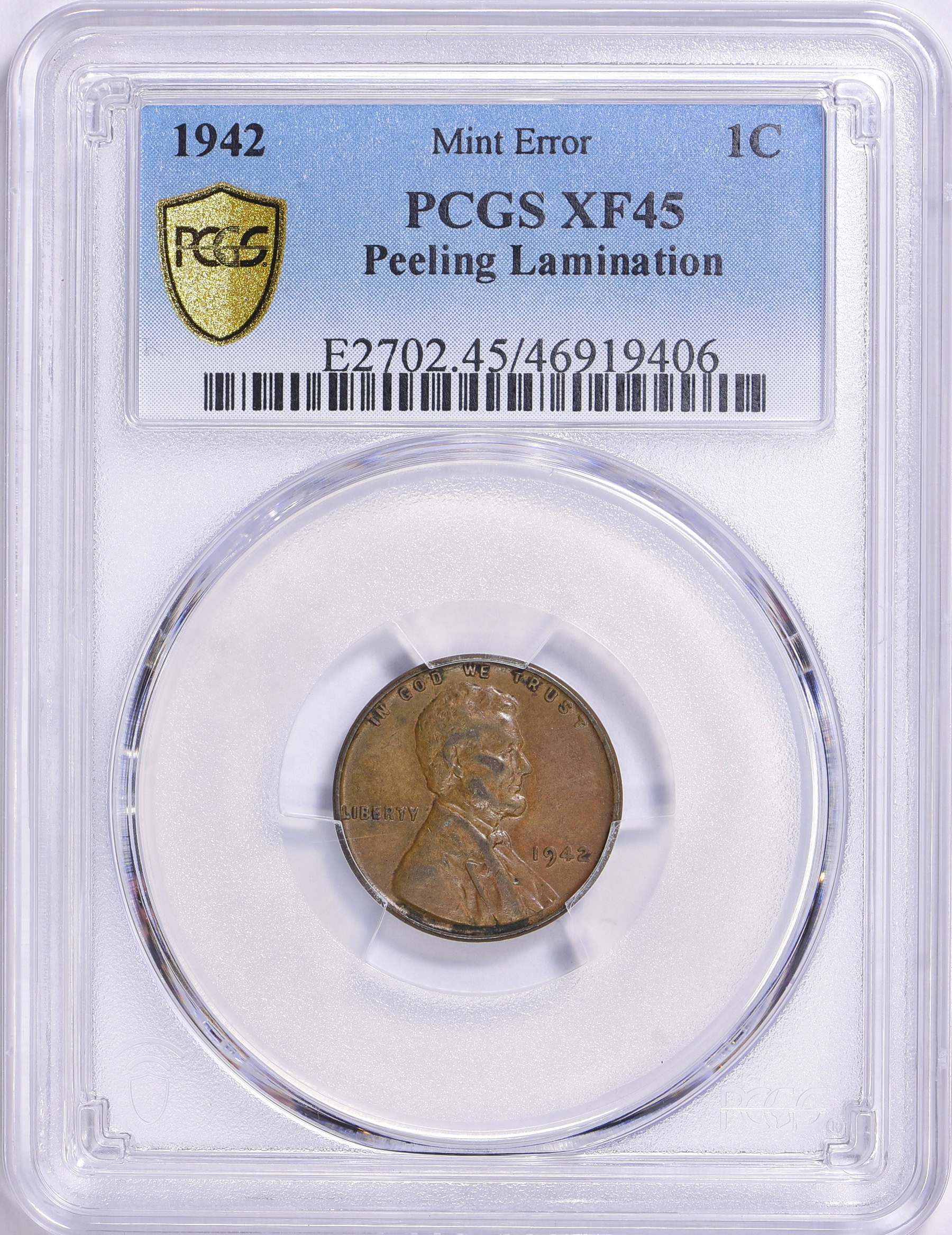Mint Error 1942 Lincoln Cent Peeling Lamination PCGS XF-45 | PCGS Cert ...