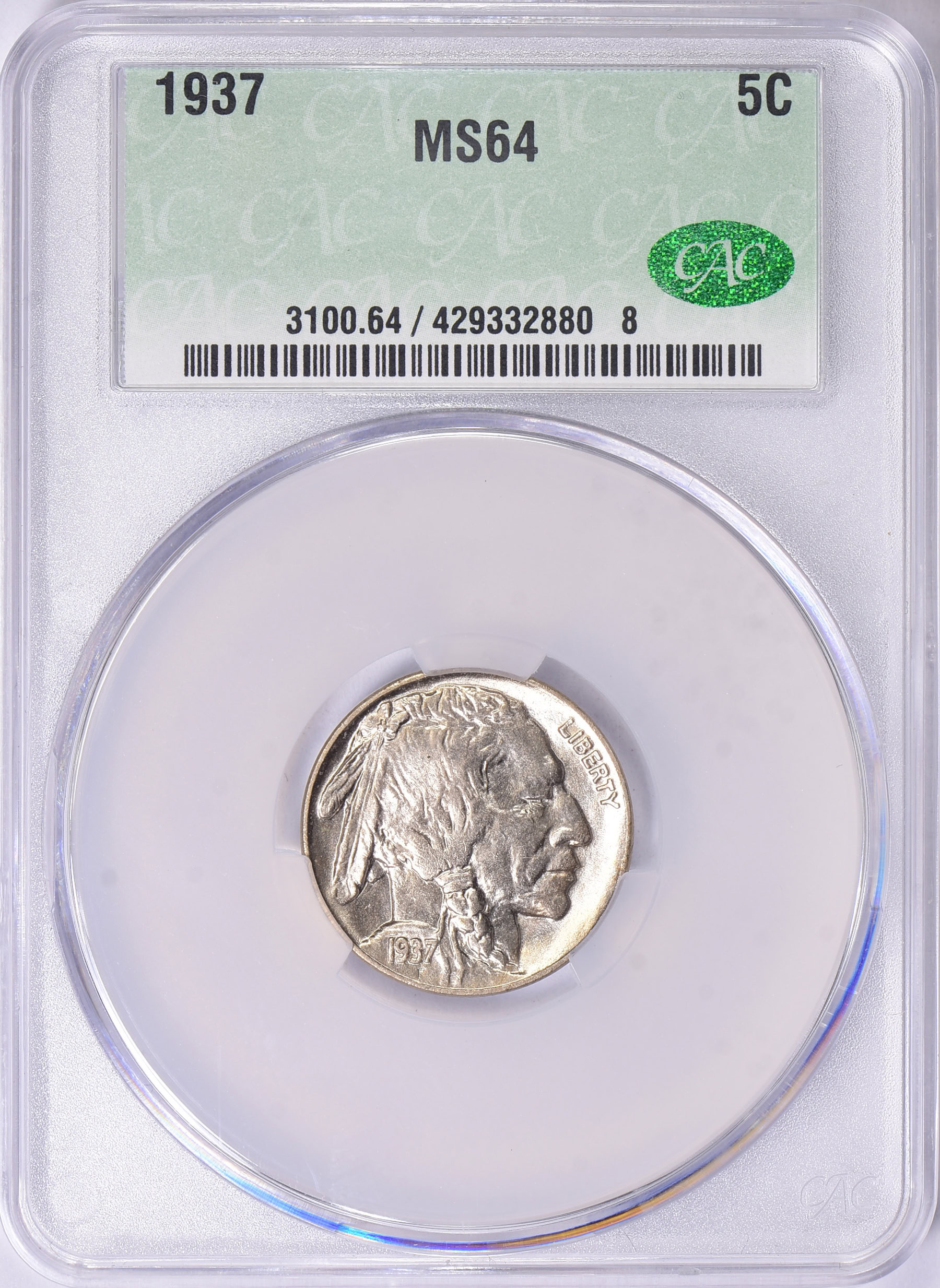 1937 Buffalo Nickel CACG MS-64 (Item 1752630) | GreatCollections Coin ...