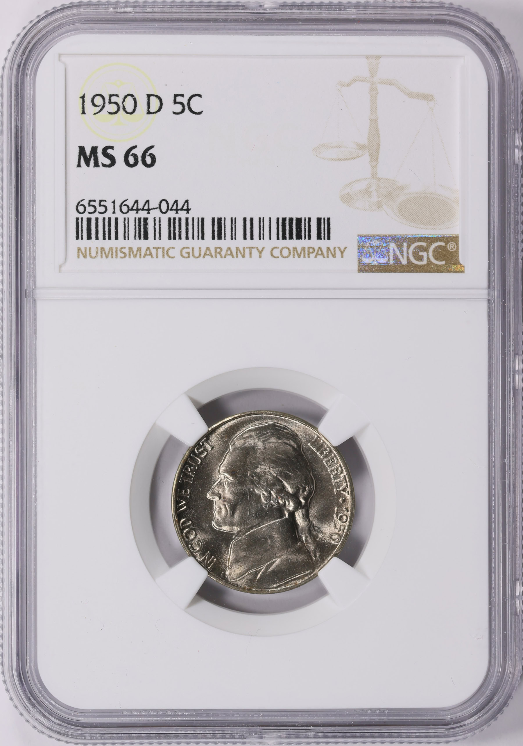 1950-D Jefferson Nickel NGC MS-66 (Item 1752658) | GreatCollections ...