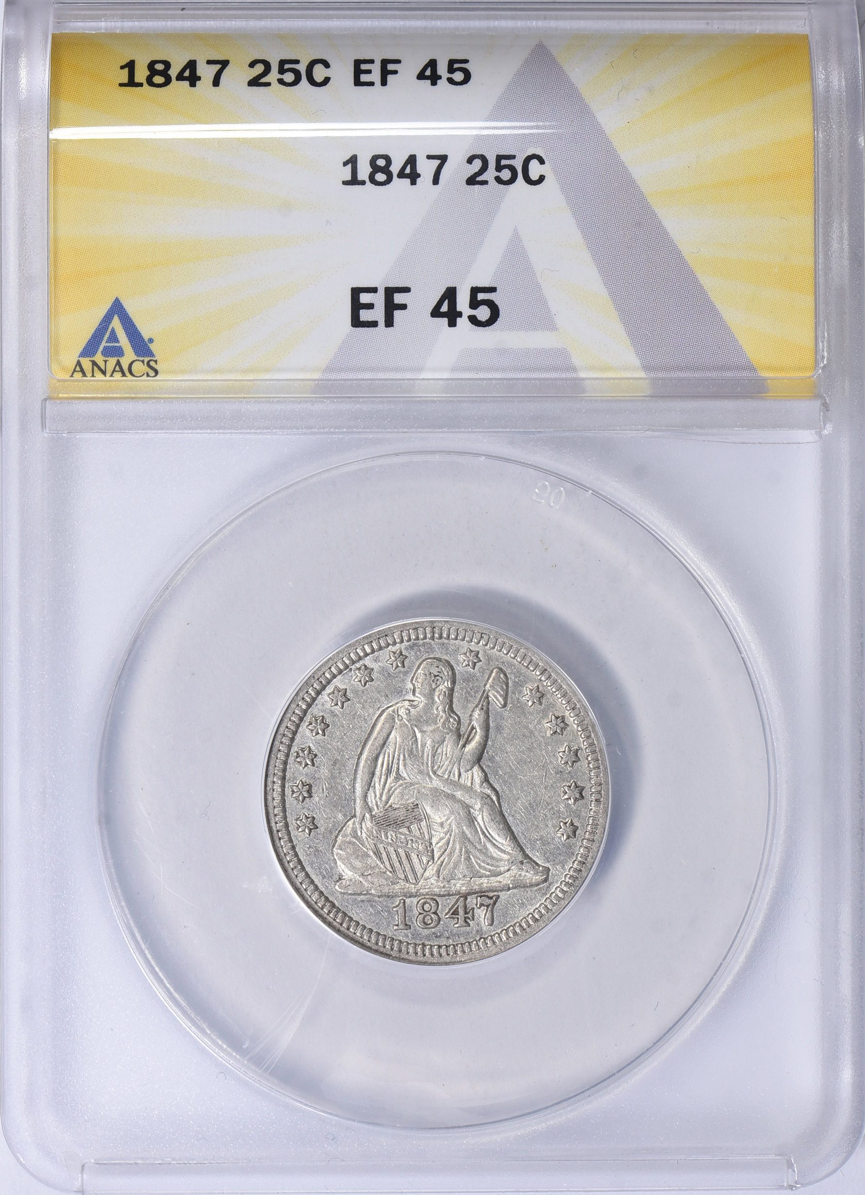 1847 Seated Liberty Quarter ANACS XF-45 (Item 1752669) | GreatCollections Coin Auctions