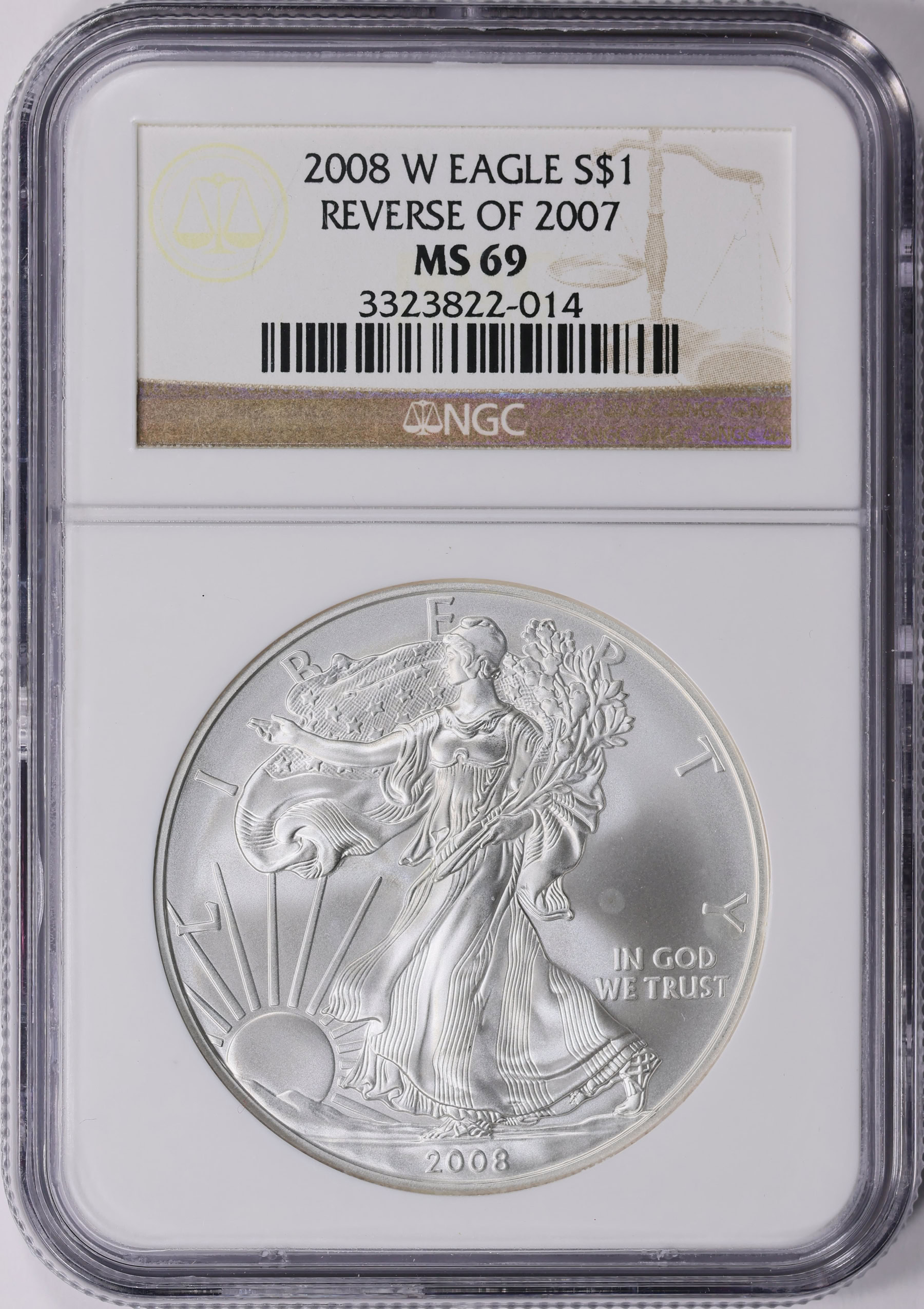 2008-W $1 Silver Eagle Reverse of 2007 Burnished NGC MS-69 (Item 1752690) | GreatCollections ...