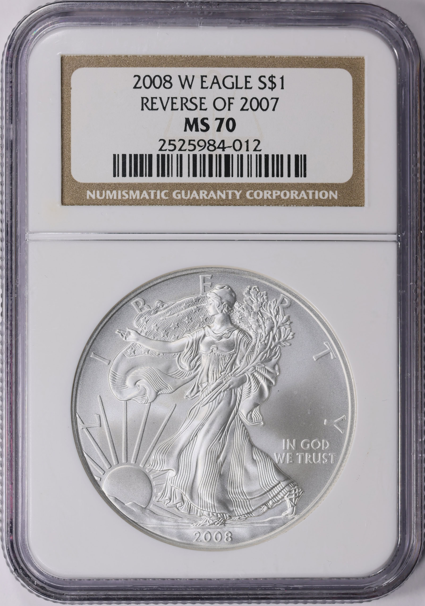2008-W $1 Silver Eagle Reverse of 2007 Burnished NGC MS-70 (Item 1752692) | GreatCollections ...