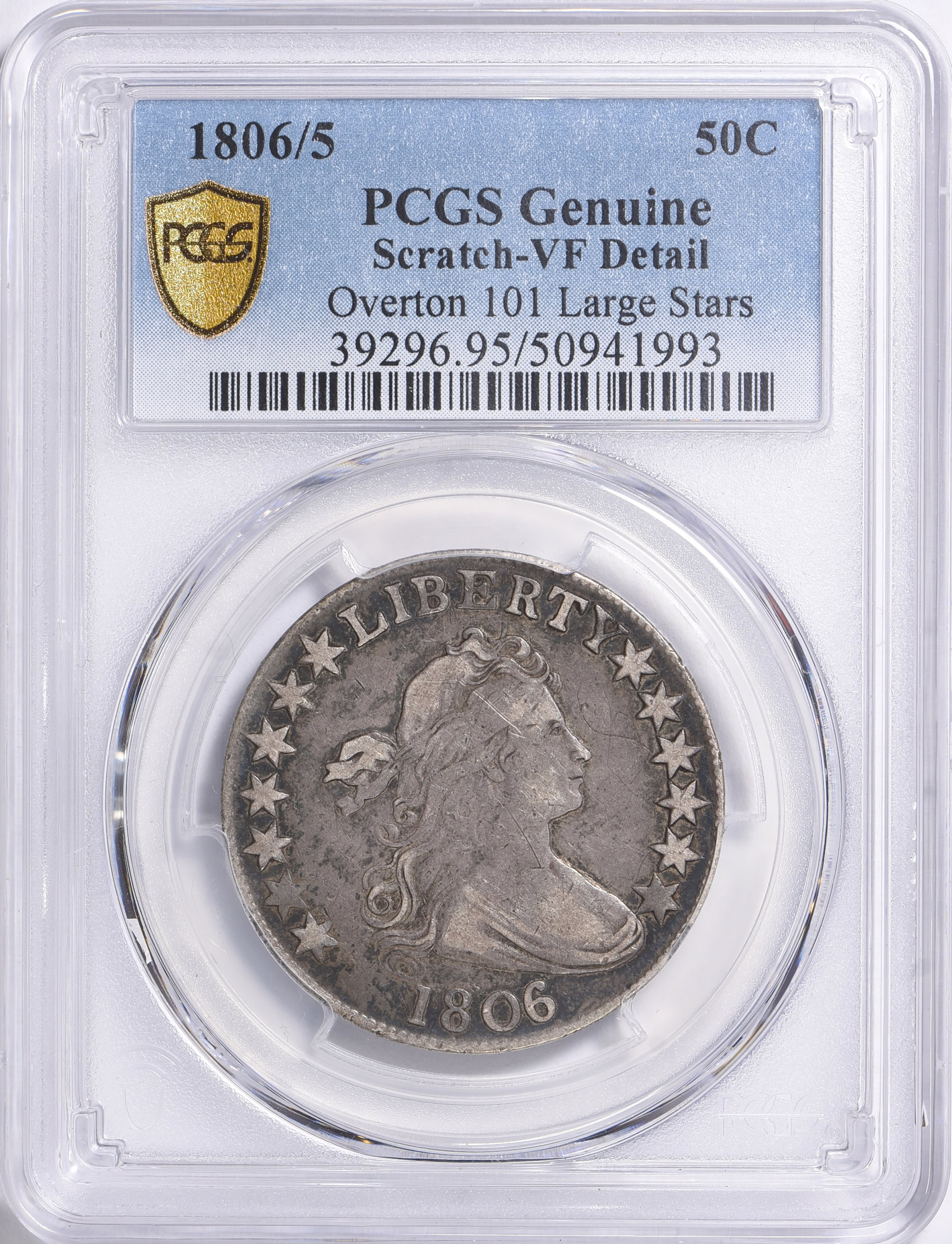 1806/5 Draped Bust Half Dollar Large Stars Overton 101 PCGS Genuine VF Details (Item 1752790 ...
