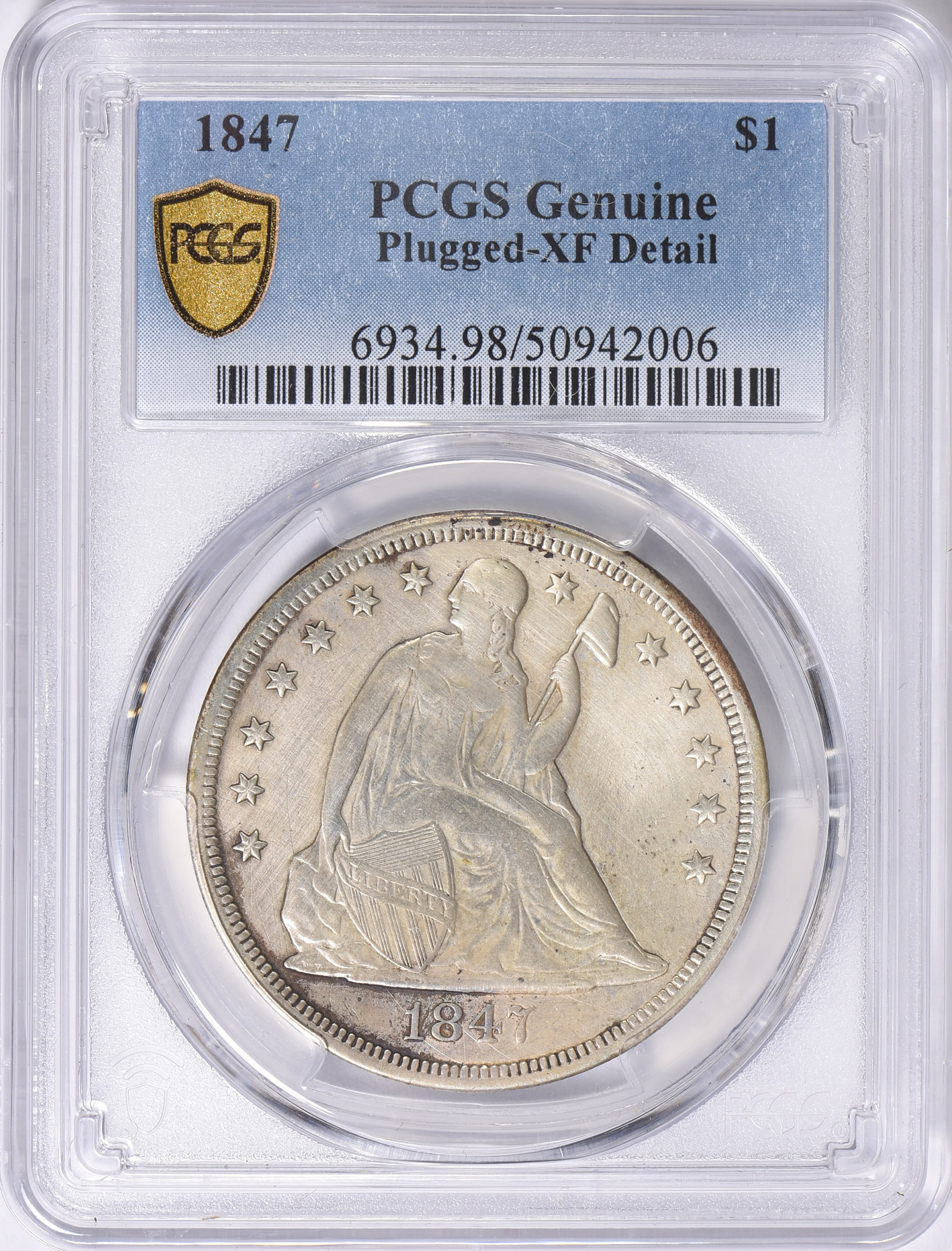 1847 Seated Liberty Silver Dollar PCGS Genuine XF Details (Item 1752793) | GreatCollections Coin ...