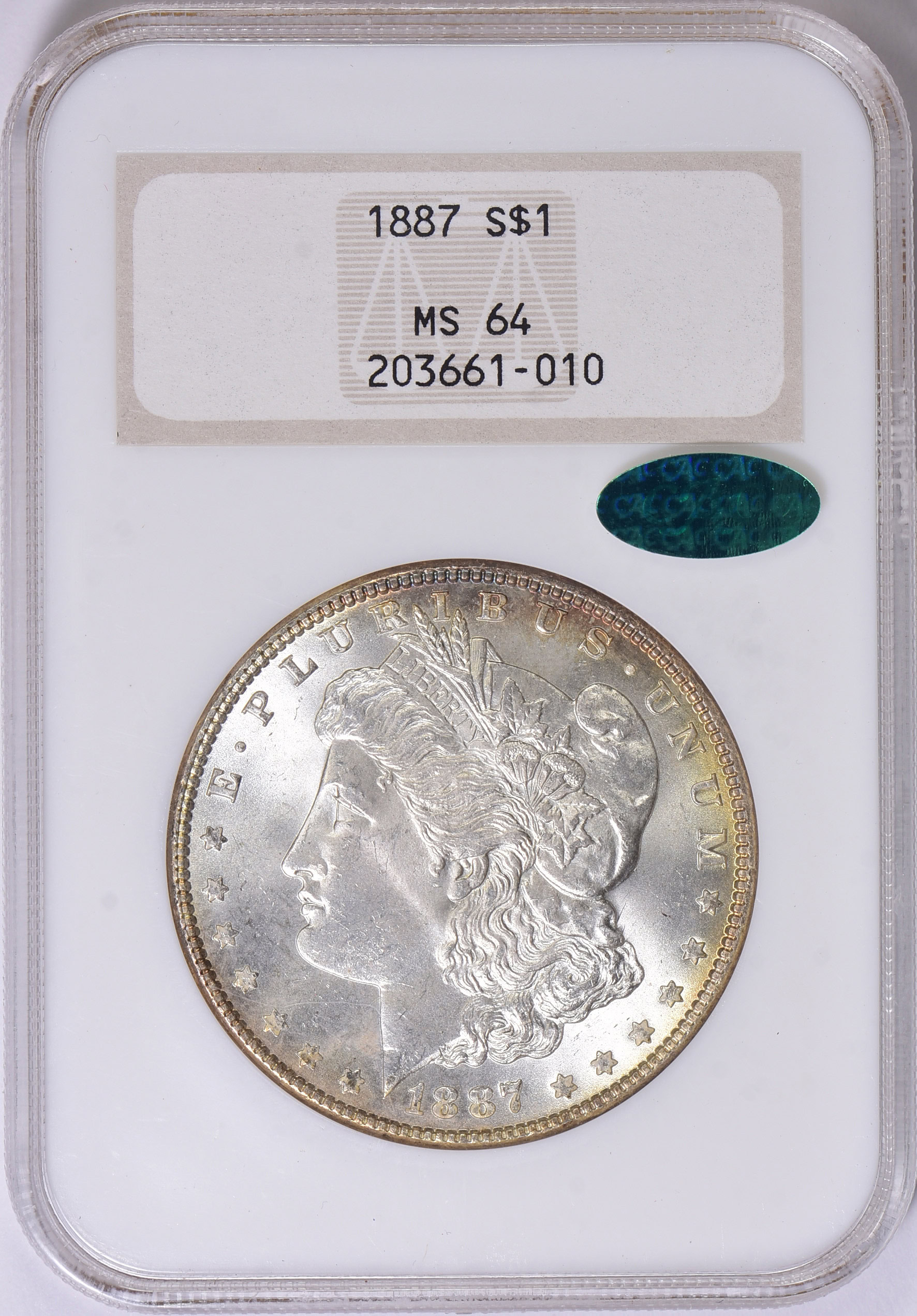 1887 Morgan Silver Dollar NGC MS-64 (CAC Green) OH (Item 1752795) | GreatCollections Coin Auctions