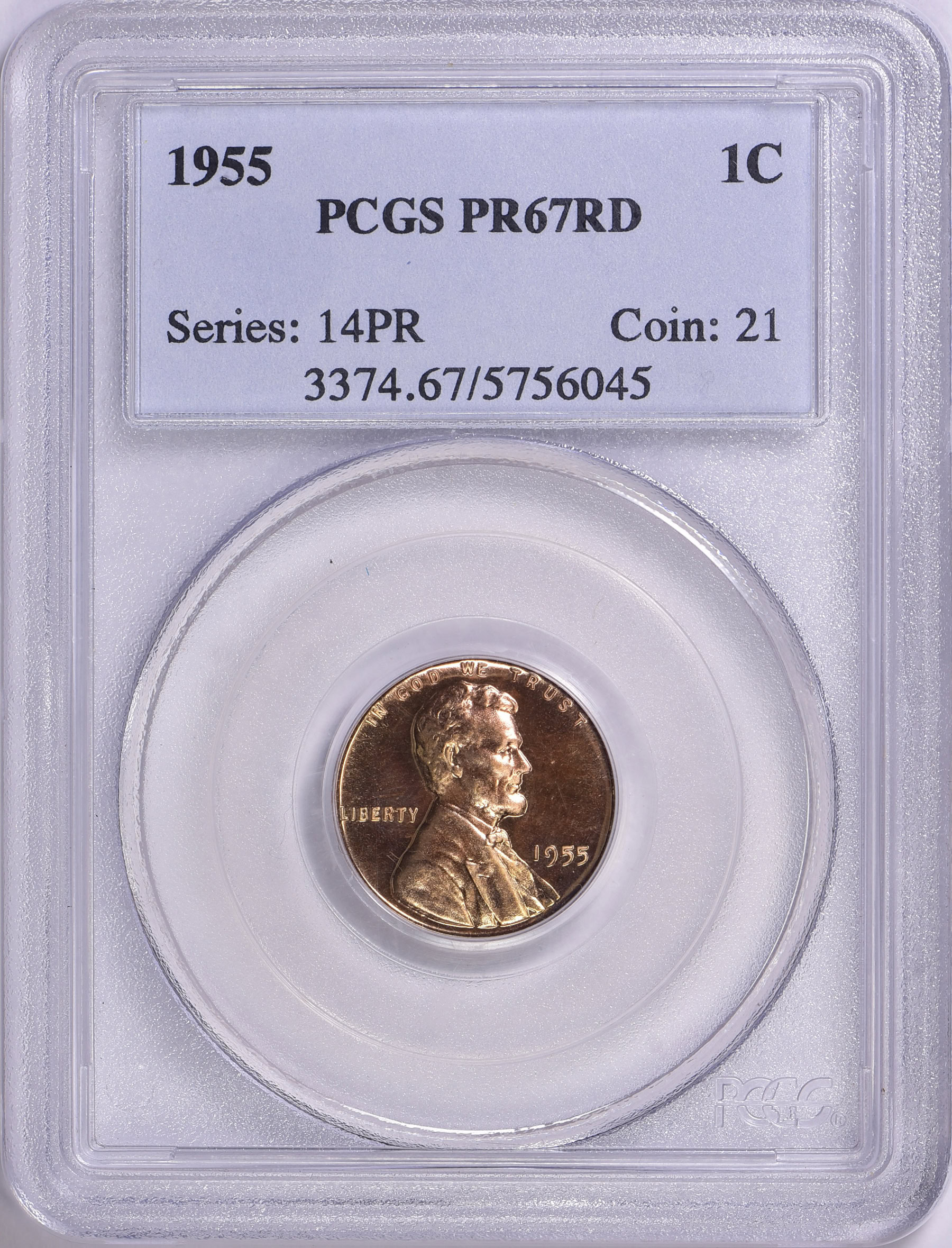 1955 Lincoln Cent PCGS Proof-67 RD (Item 1752905) | GreatCollections ...