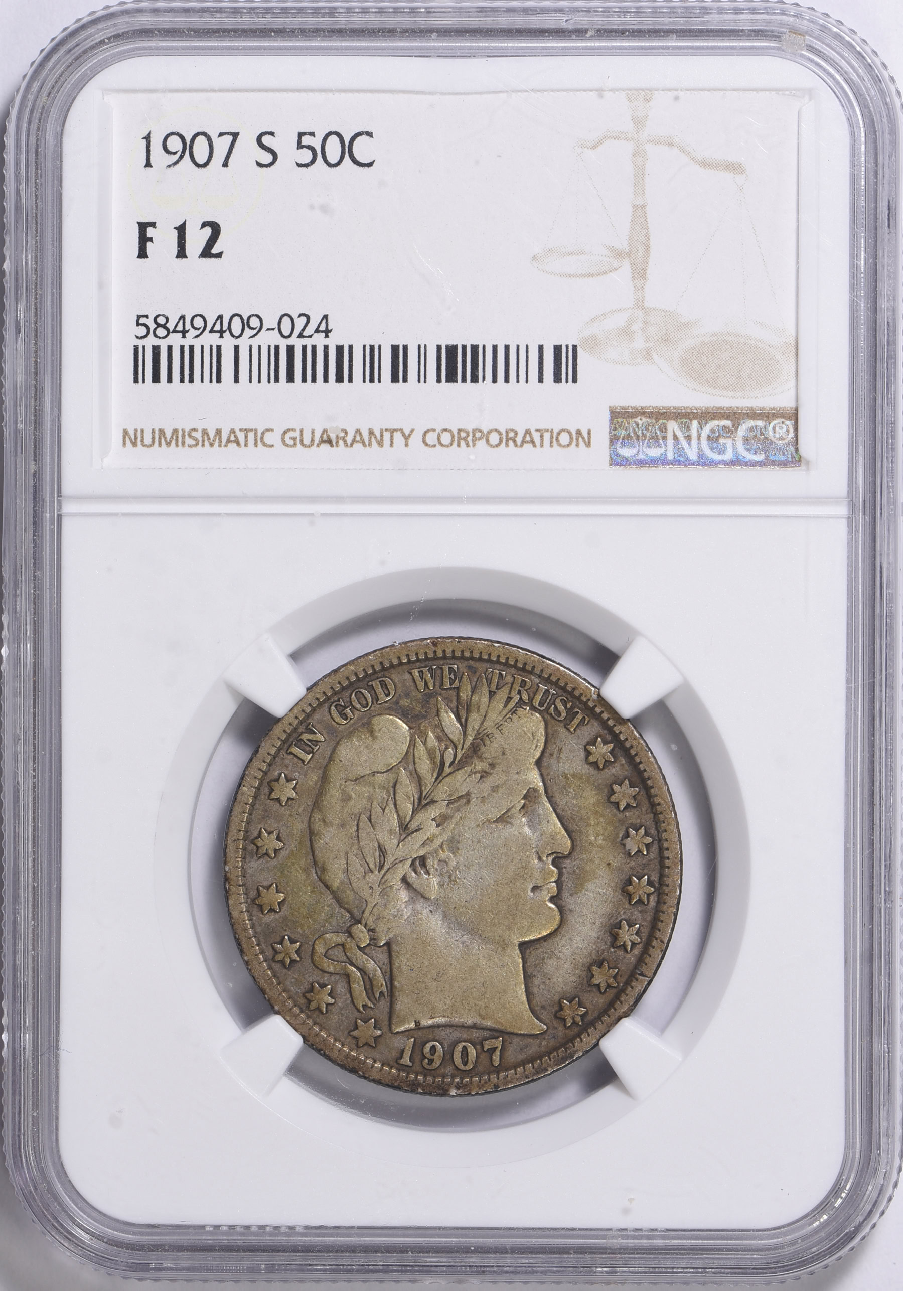 1907-S Barber Half Dollar NGC F-12 (Item 1753017) | GreatCollections Coin Auctions