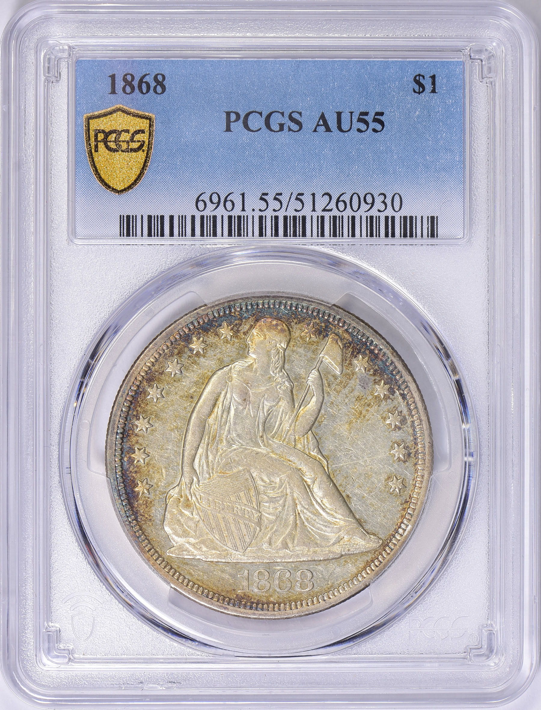 1868 Seated Liberty Silver Dollar PCGS AU-55 (Toned) (Item 1753032) | GreatCollections Coin Auctions