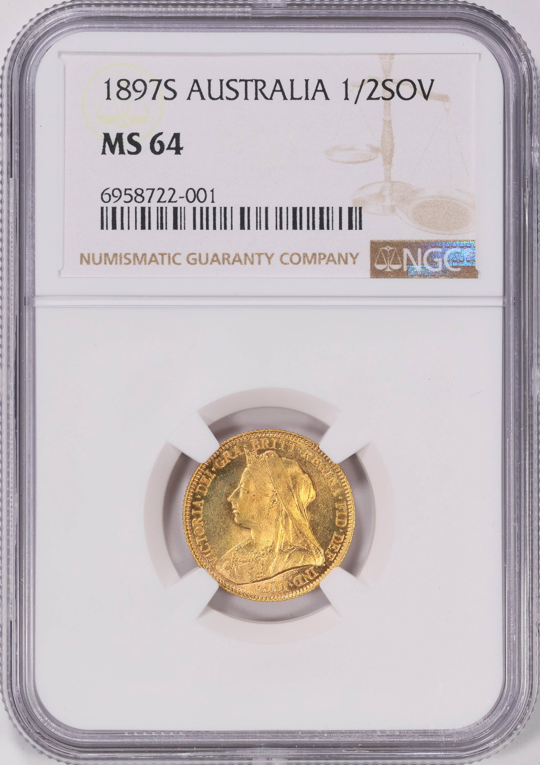 Australia 1897-S Gold 1/2 Sovereign KM-12 NGC MS-64 (AGW = 0.1178 oz ...