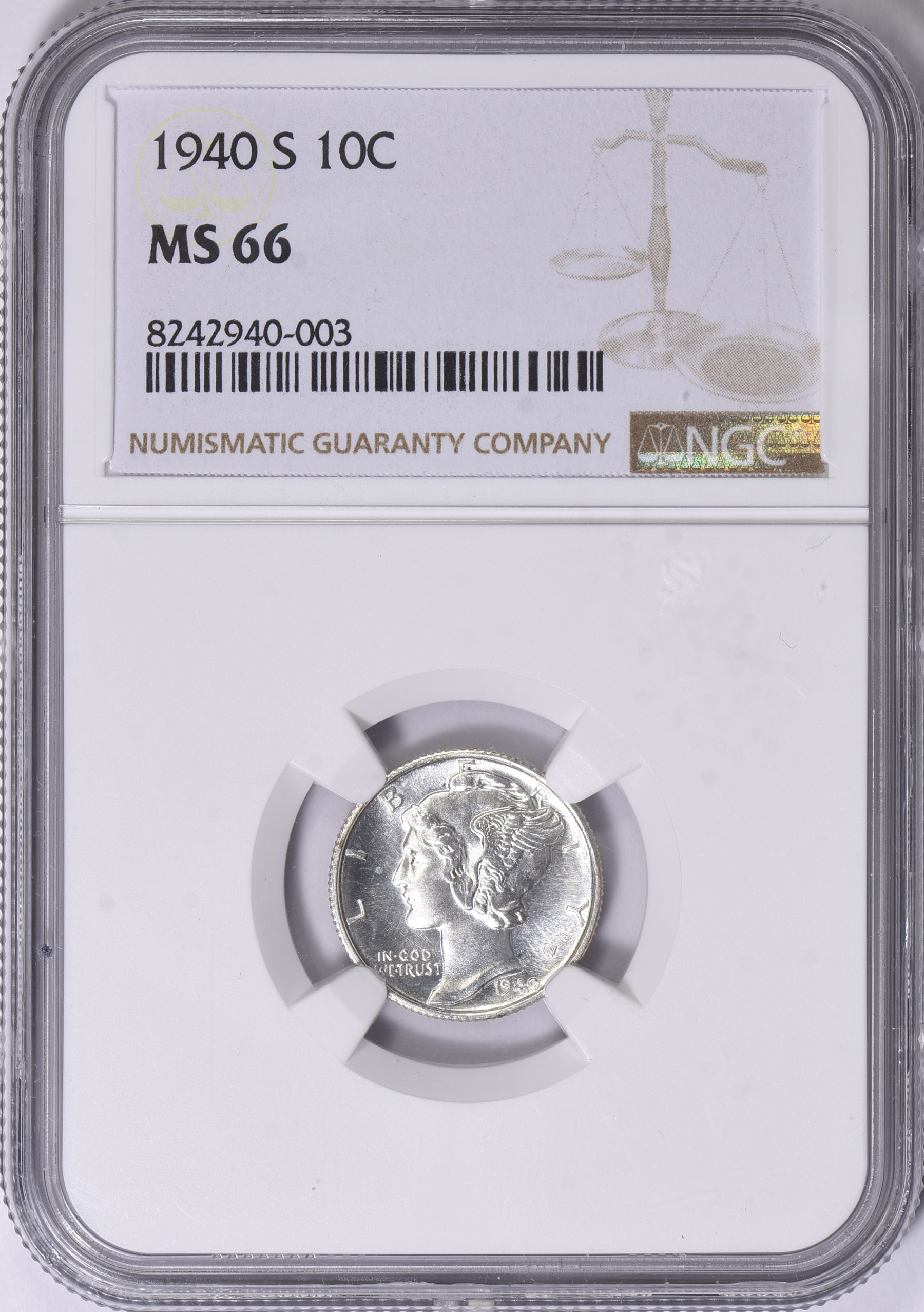 1940-S Mercury Dime NGC MS-66 (Item 1753046) | GreatCollections Coin Auctions