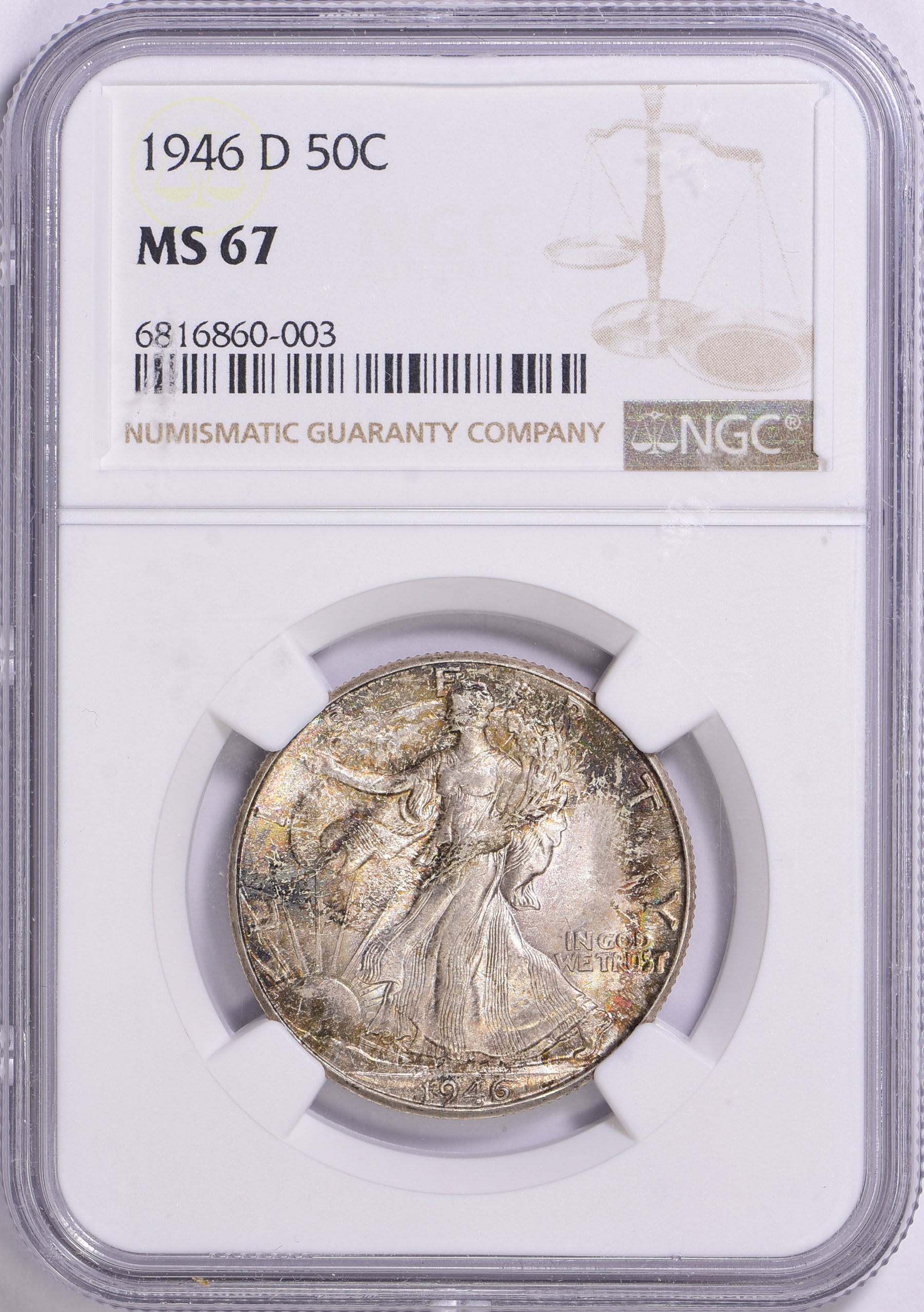1946-D Walking Liberty Half Dollar NGC MS-67 (Toned) (Item 1753055) | GreatCollections Coin Auctions