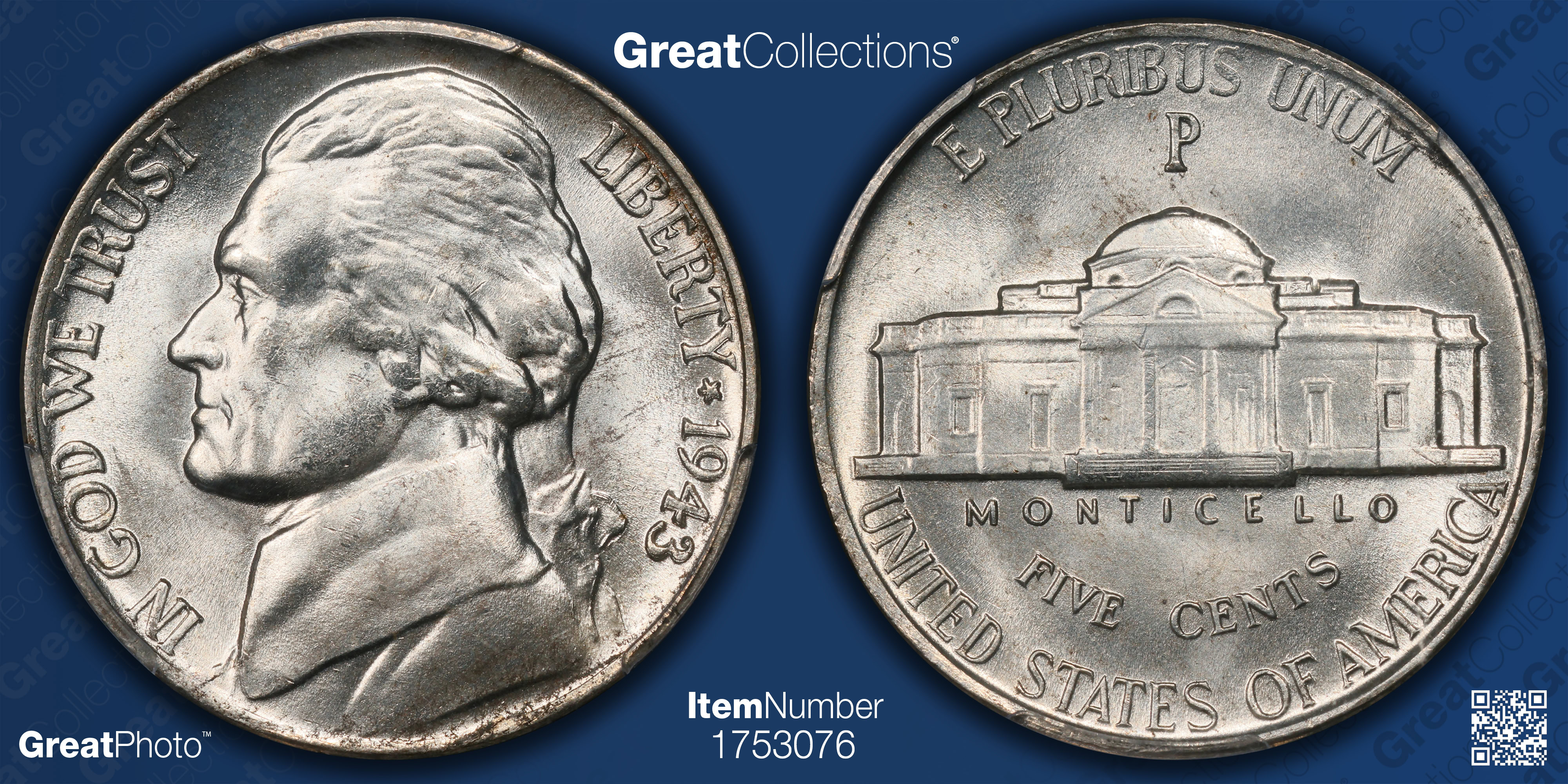 1943-P Jefferson Nickel Doubled Die Obverse PCGS MS-66+ (Item 1753076 ...