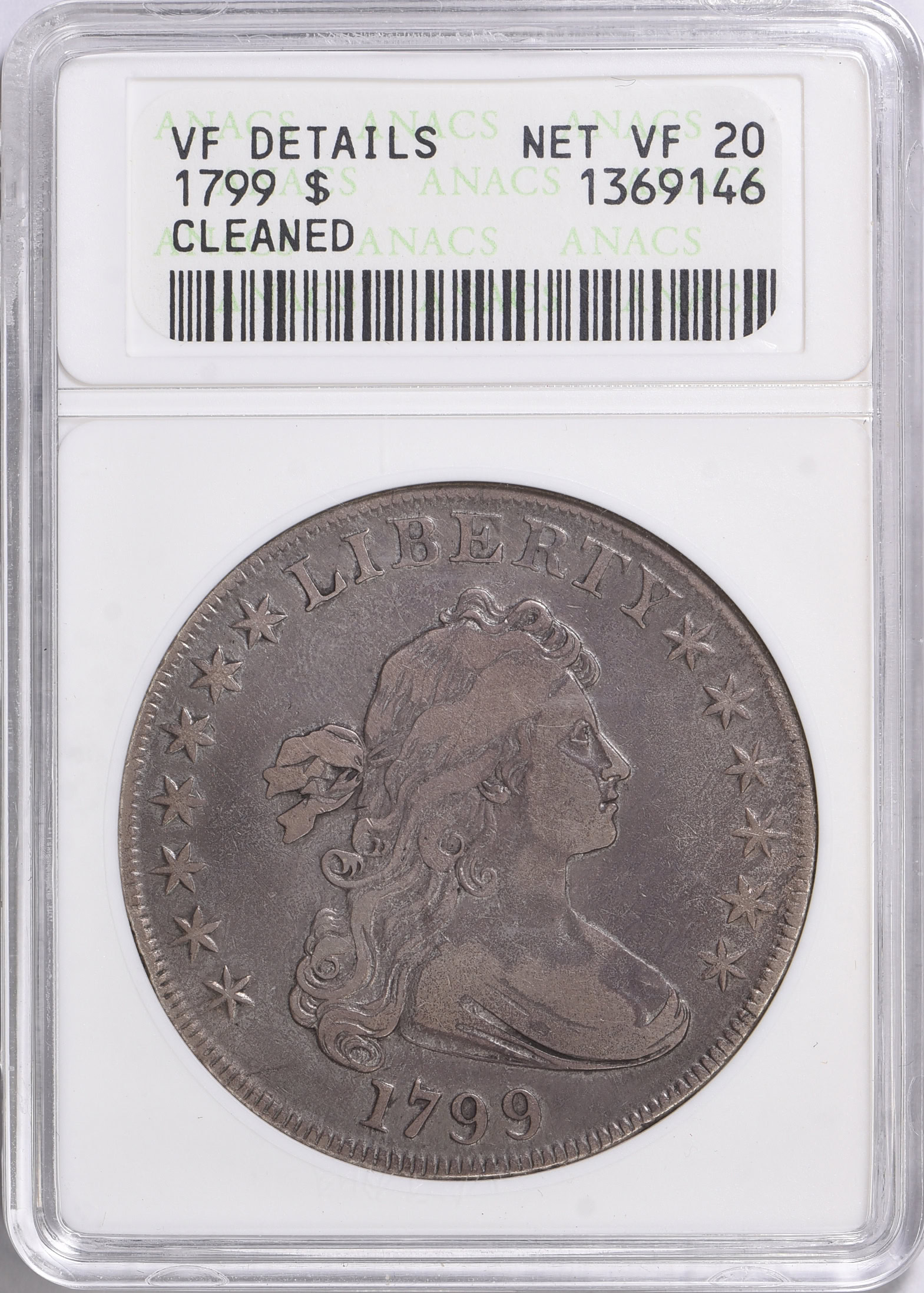 1799 Draped Bust Silver Dollar ANACS NET VF-20 VF Details OH (Item 1753081) | GreatCollections ...