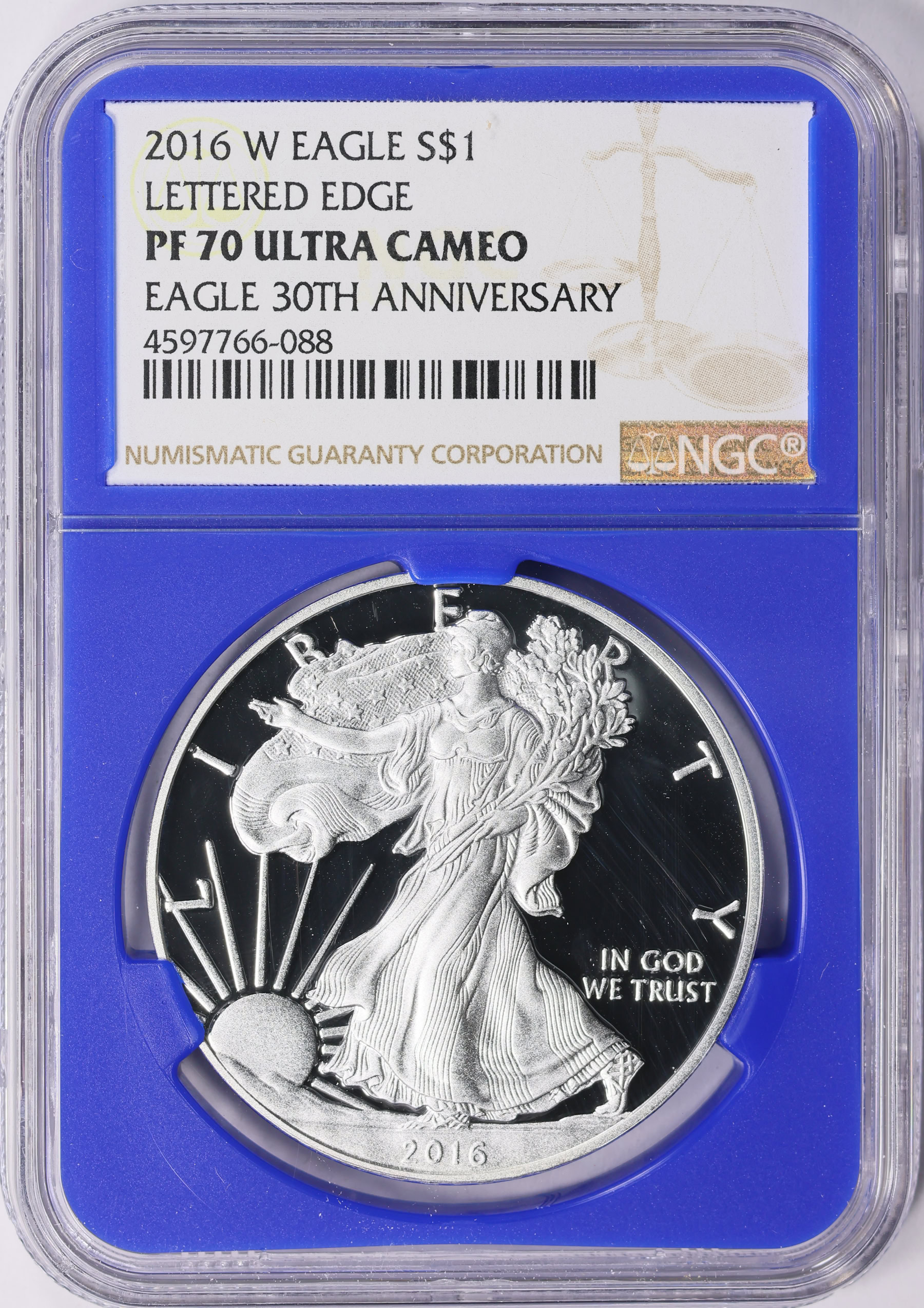 2016-W $1 Silver Eagle 30th Anniversary Lettered Edge NGC Proof-70 UC (Blue Frame Holder) (Item ...