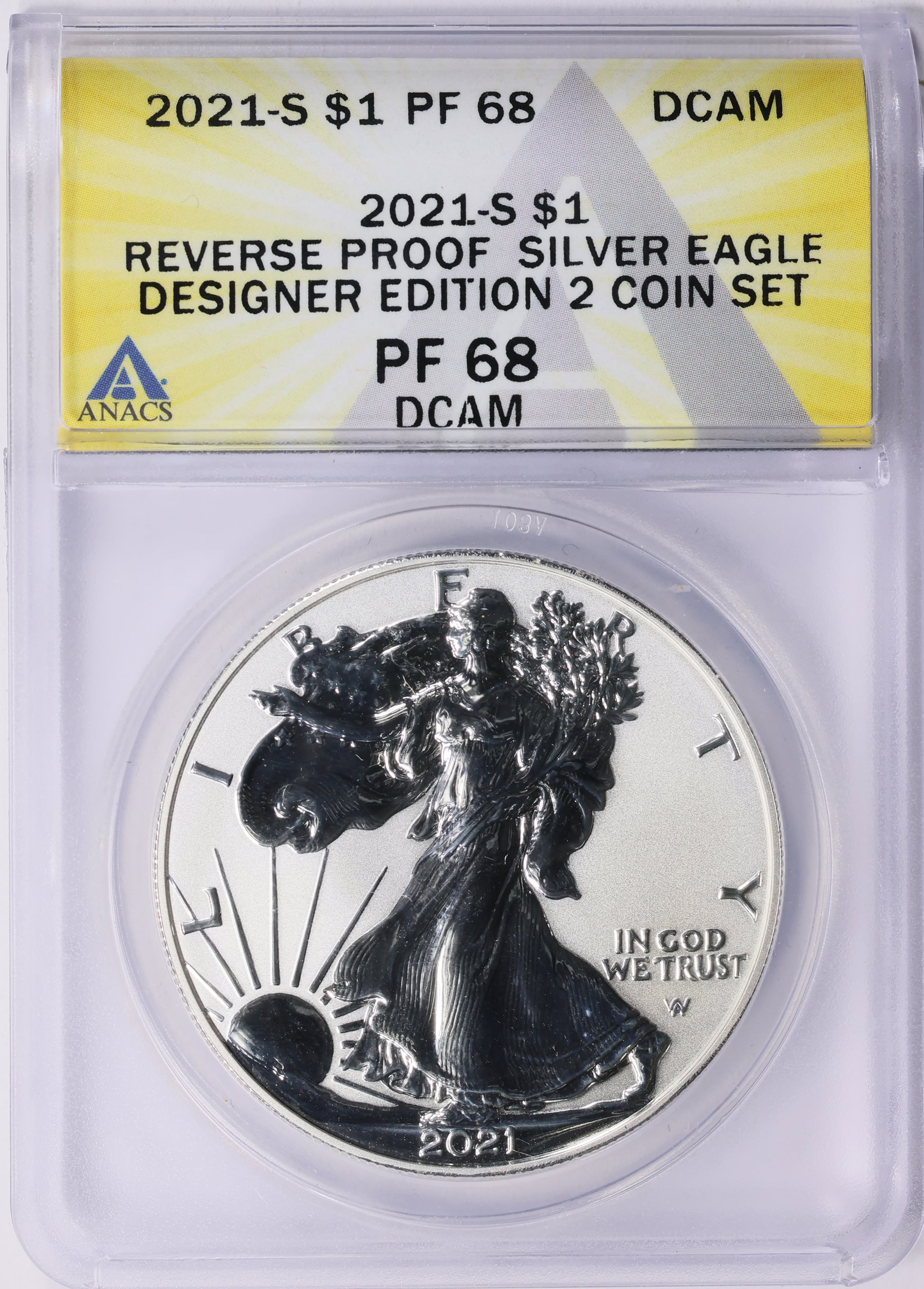2021-S $1 Silver Eagle Type 2 Reverse Designer Edition Proof ANACS Proof-68 DCAM (Item 1753145 ...