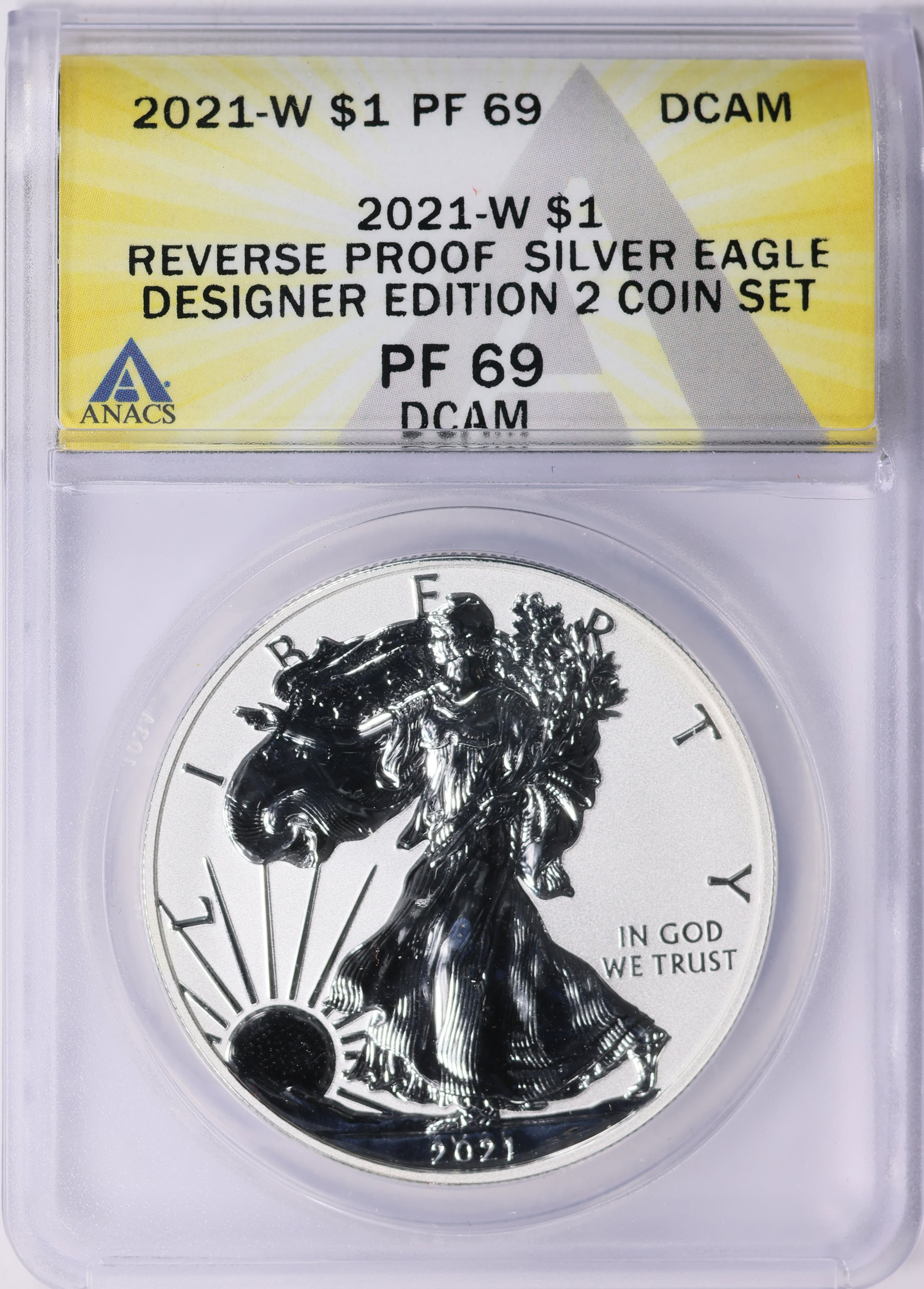 2021-W $1 Silver Eagle Reverse Proof Type 1 Designer Edition ANACS Proof-69 DCAM (Item 1753146 ...