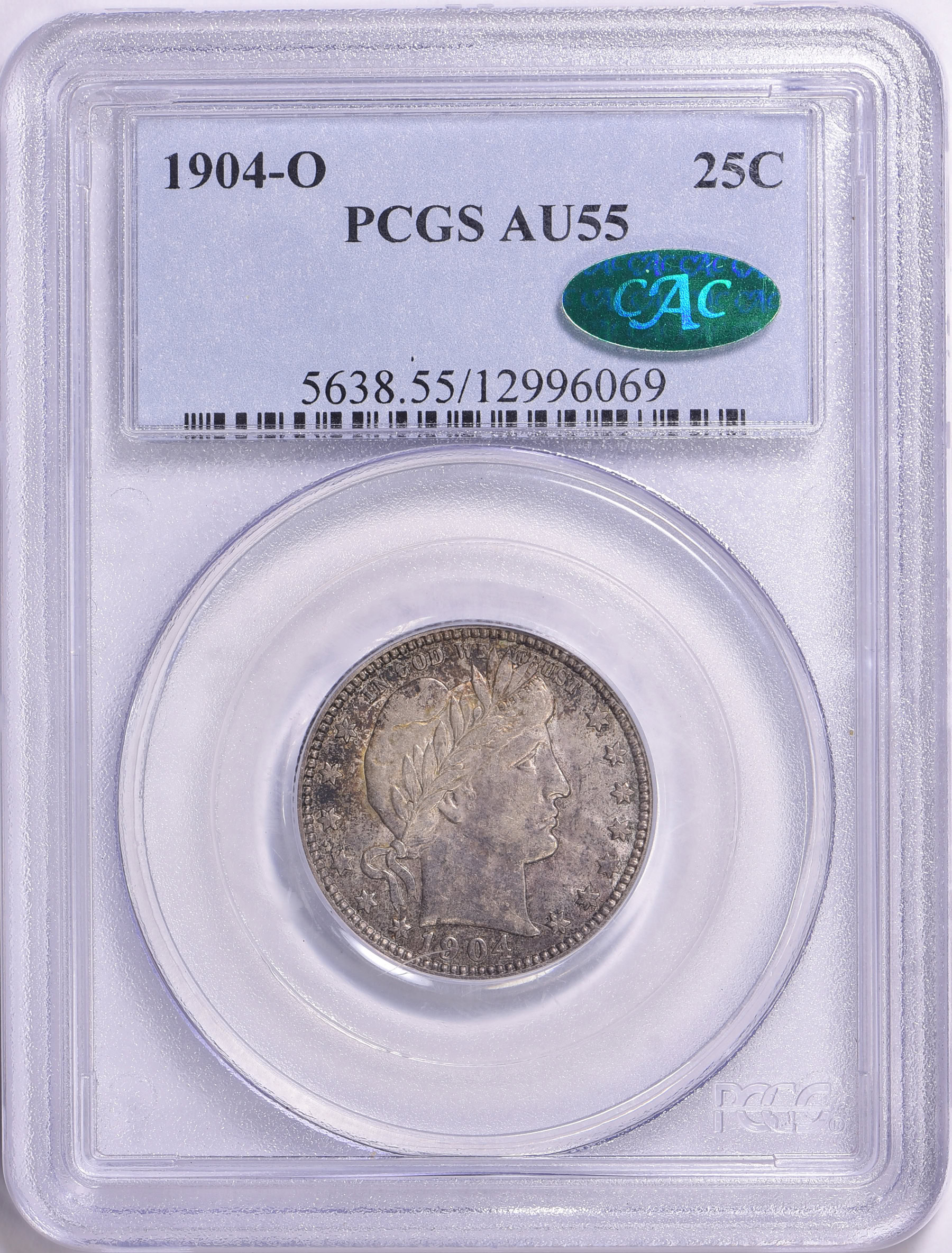 1904-O Barber Quarter PCGS AU-55 (CAC Green) (Item 1753193) | GreatCollections Coin Auctions