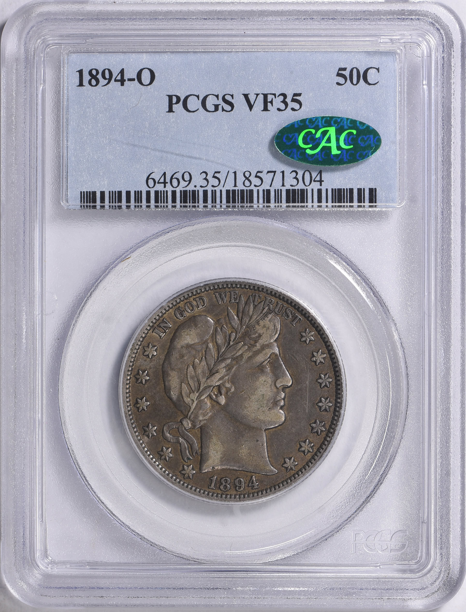 1894-O Barber Half Dollar PCGS VF-35 (CAC Green) (Item 1753198) | GreatCollections Coin Auctions