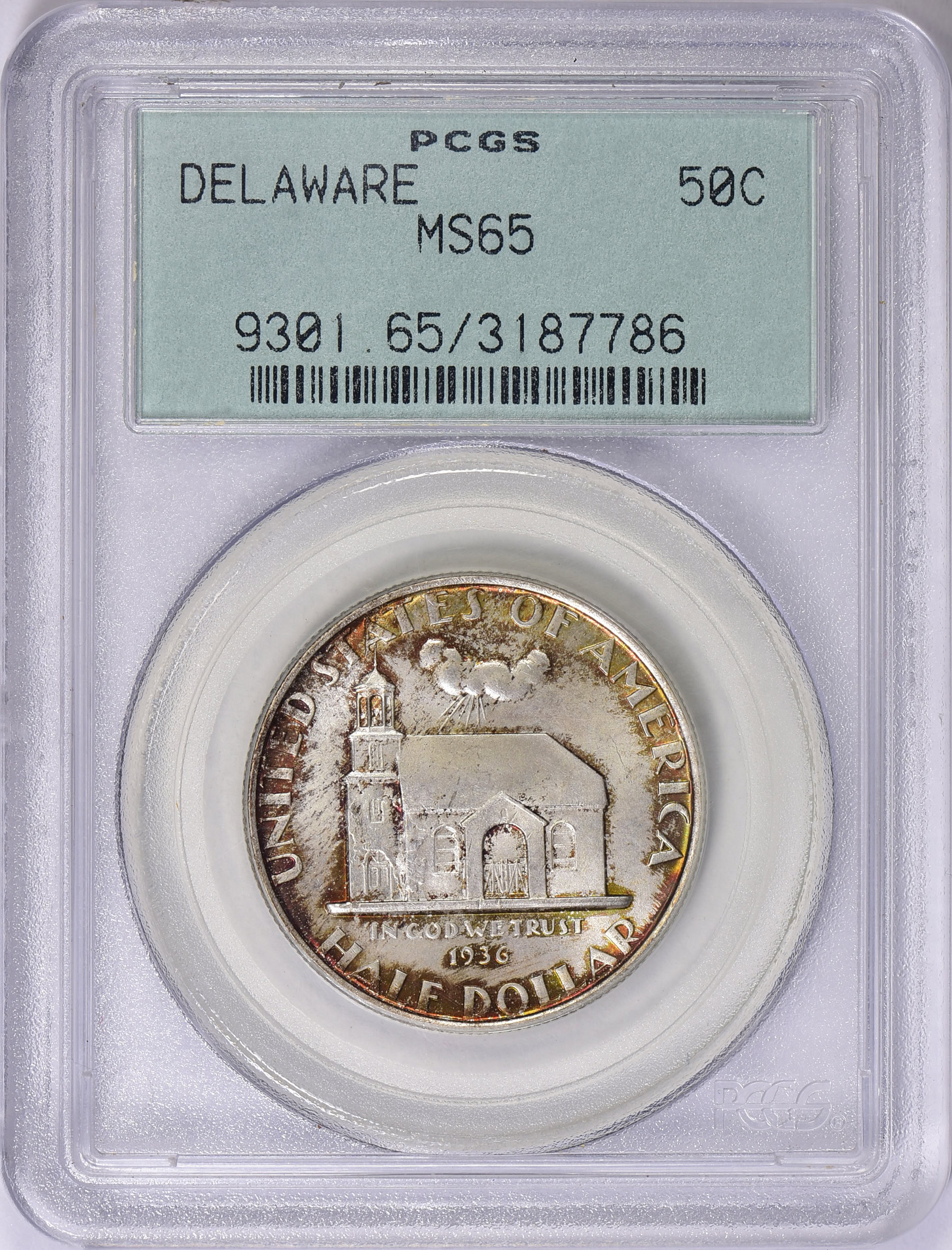 1936 Delaware Tercentenary Half Dollar PCGS MS-65 OGH (Toned) (Item ...