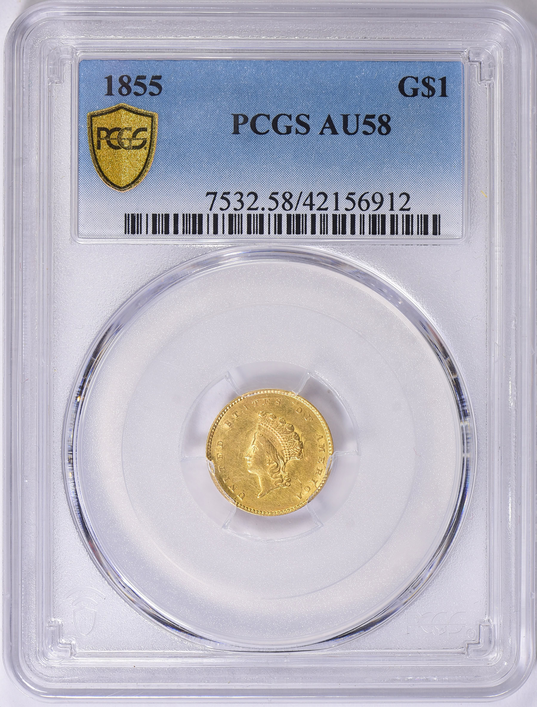 1855 Indian Princess Gold Dollar PCGS AU-58 (Item 1753270) | GreatCollections Coin Auctions