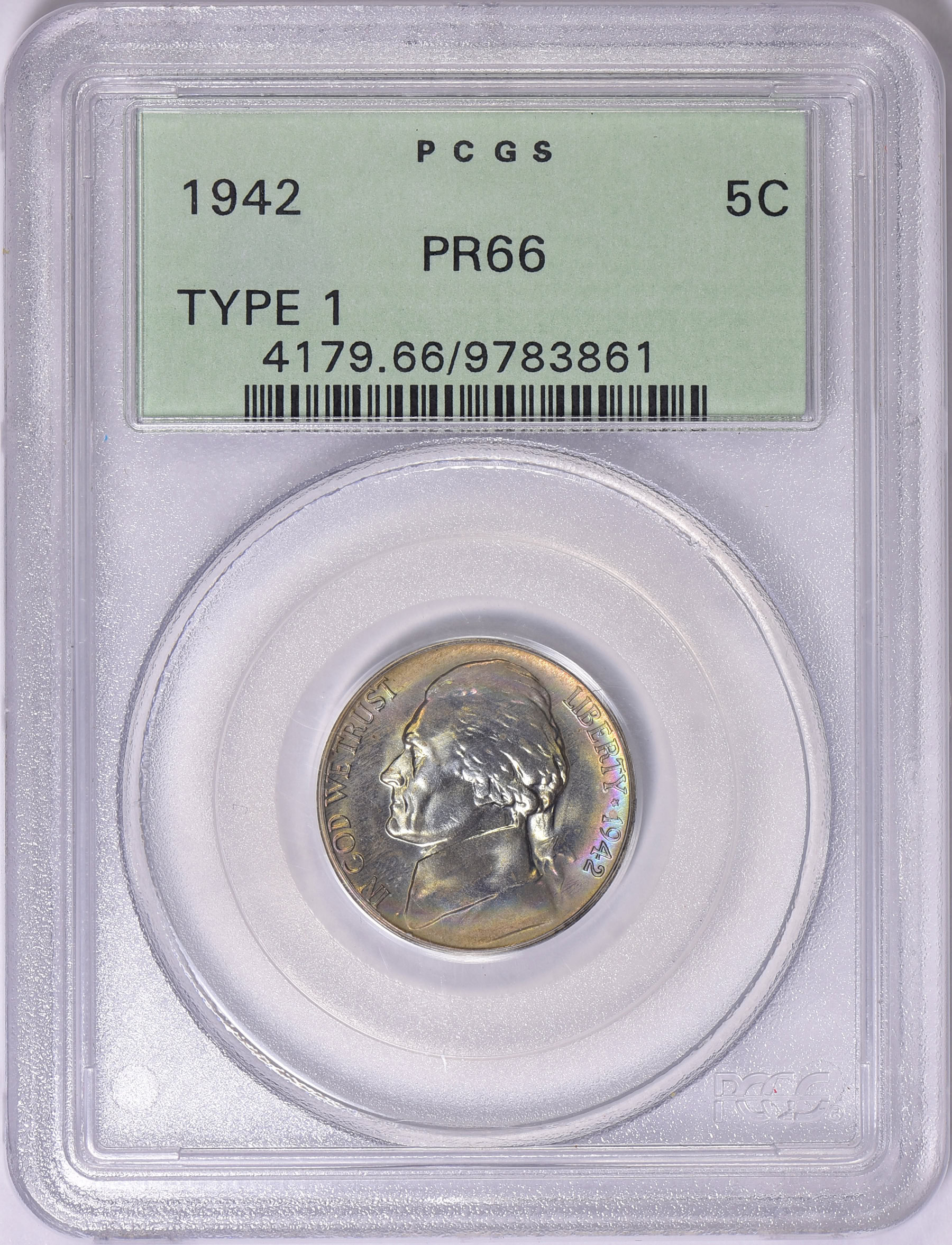 1942 Jefferson Nickel Type 1 PCGS Proof-66 OGH (Toned) (Item 1753281) | GreatCollections Coin ...
