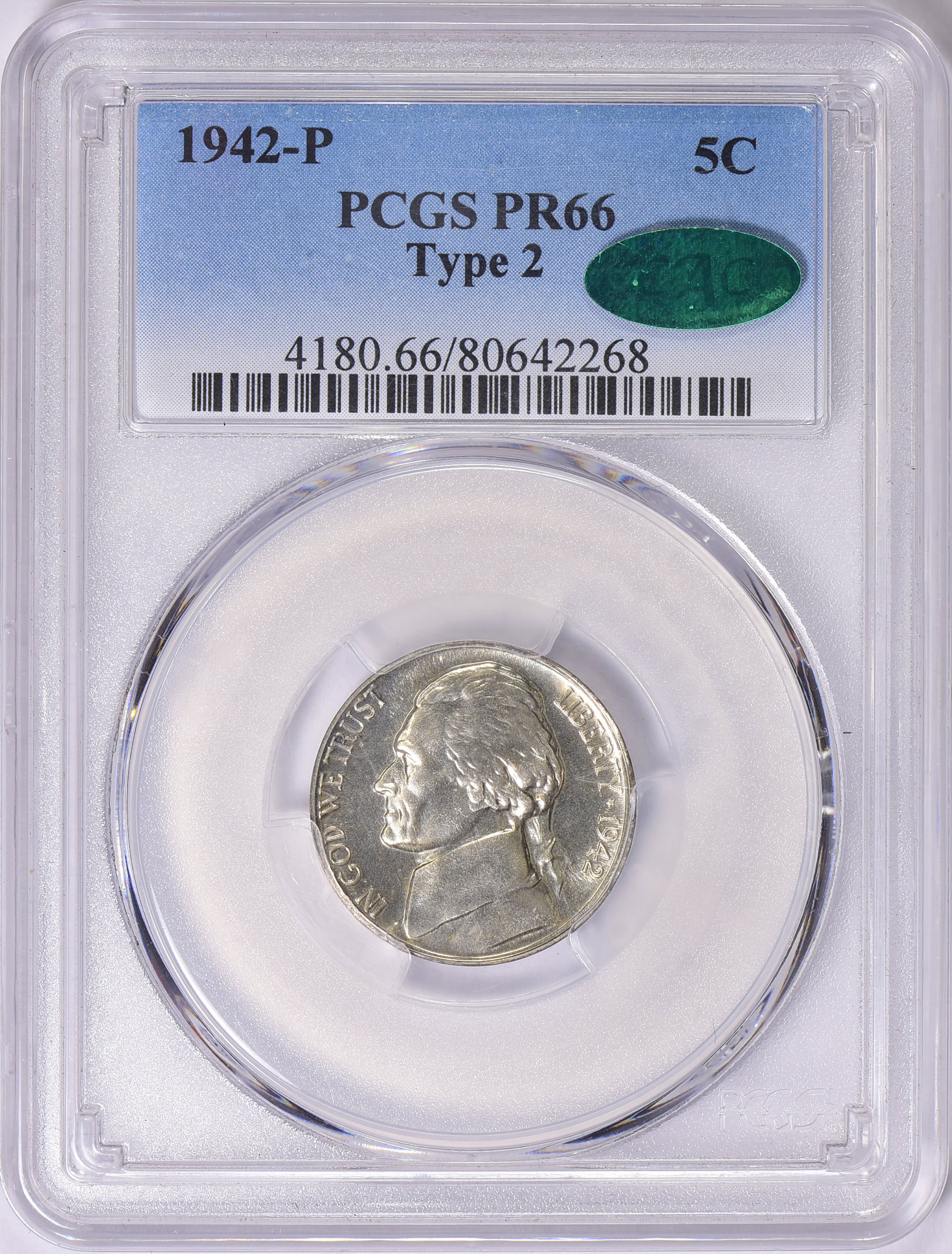 1942-P Jefferson Nickel Type 2 PCGS Proof-66 (CAC Green) (Item 1753282 ...