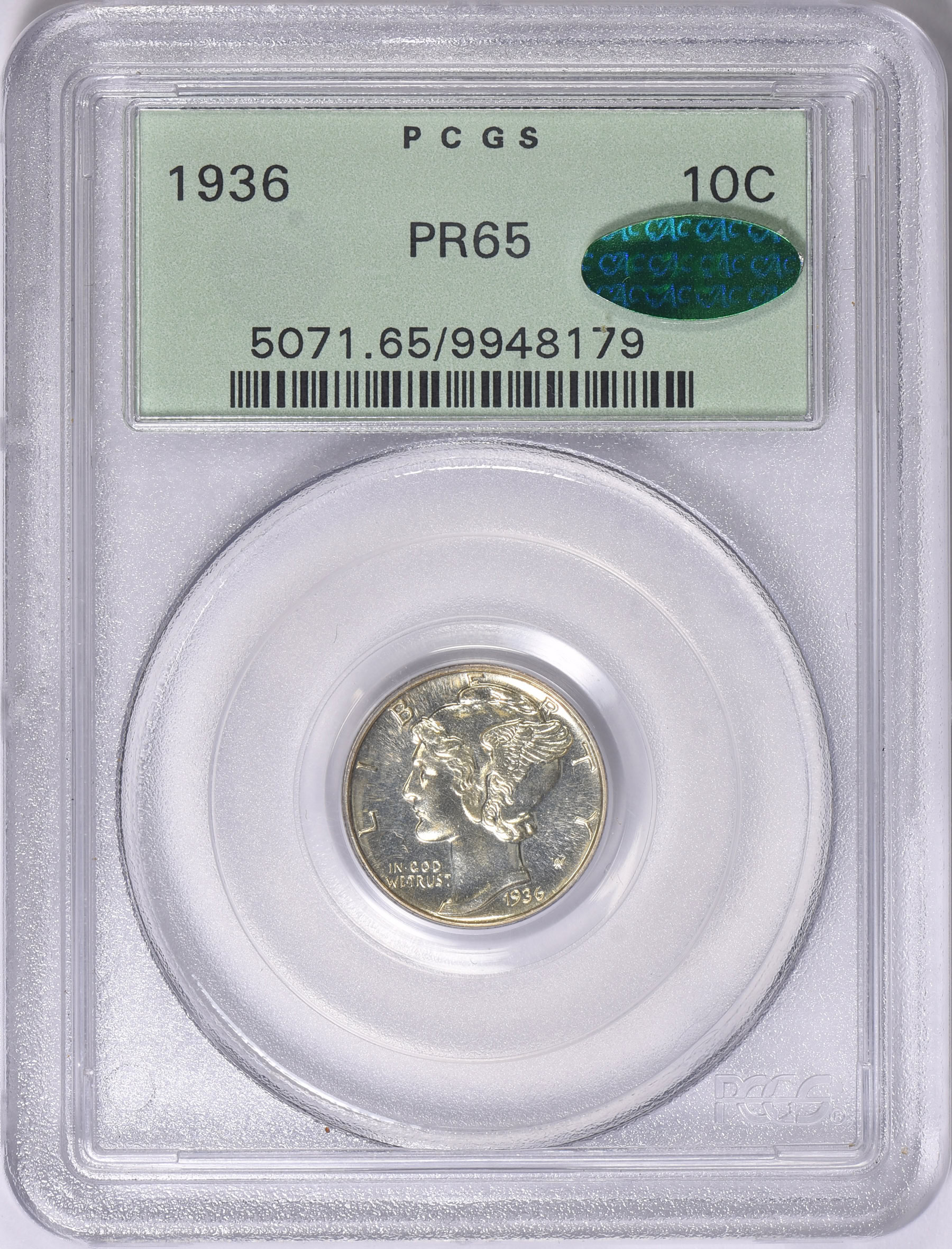 1936 Mercury Dime PCGS Proof-65 (CAC Green) OGH (Item 1753287) | GreatCollections Coin Auctions