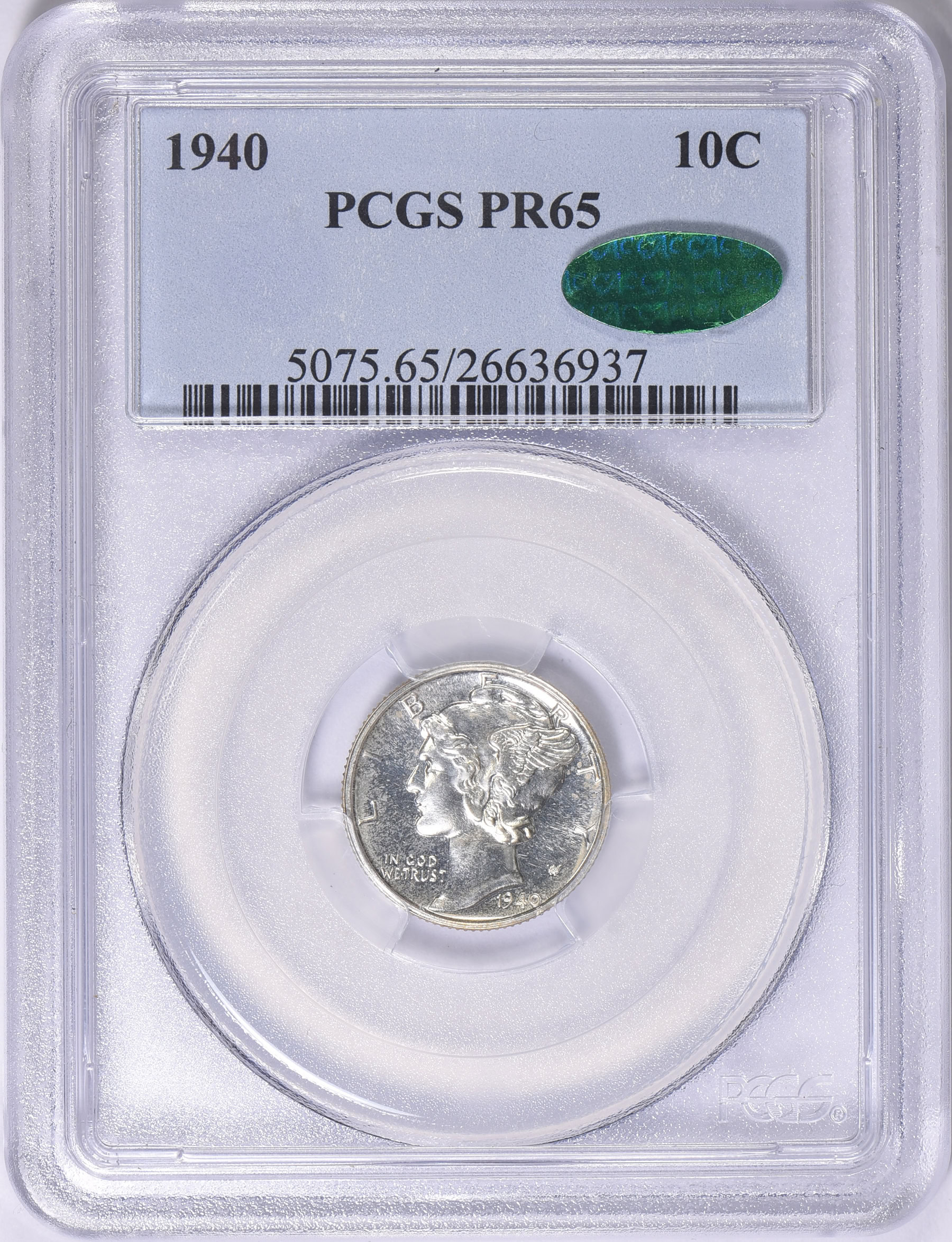 1940 Mercury Dime PCGS Proof-65 (CAC Green) (Item 1753291) | GreatCollections Coin Auctions