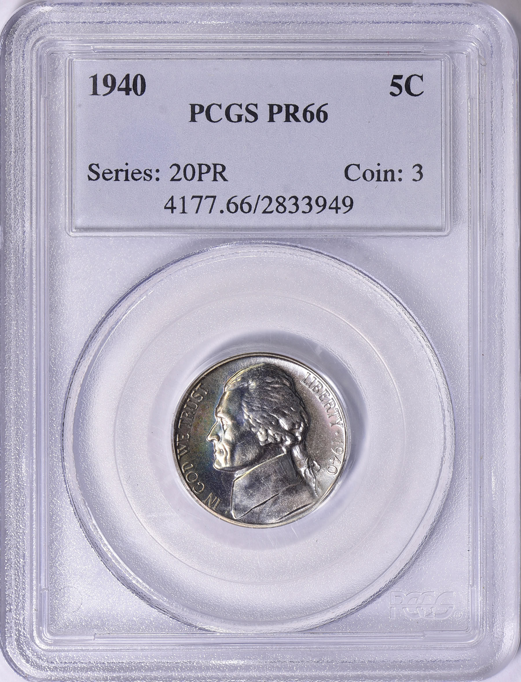 1940 Jefferson Nickel PCGS Proof-66 (Toned) (Item 1753301) | GreatCollections Coin Auctions