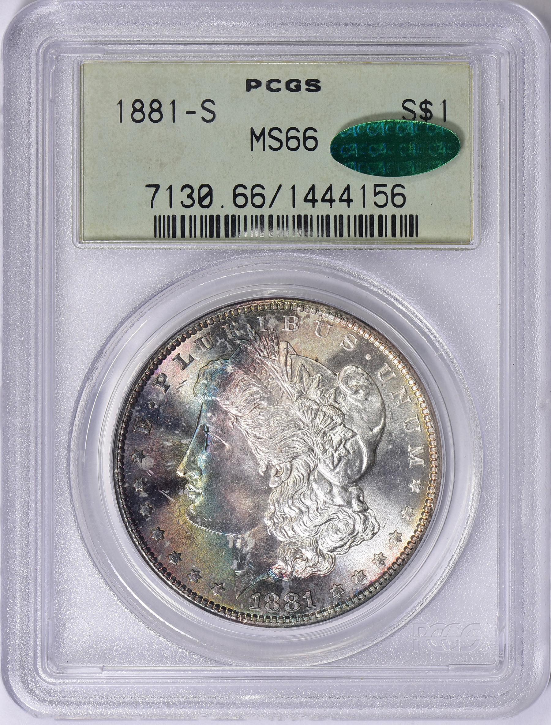 1881-S Morgan Silver Dollar PCGS MS-66 (CAC Green) OGH (Toned) (Item 1753309) | GreatCollections ...