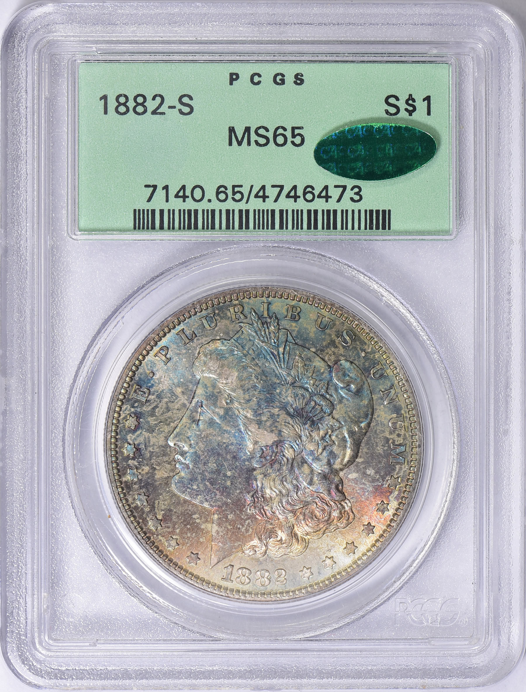 1882-S Morgan Silver Dollar PCGS MS-65 (CAC Green) OGH (Toned) (Item 1753310) | GreatCollections ...