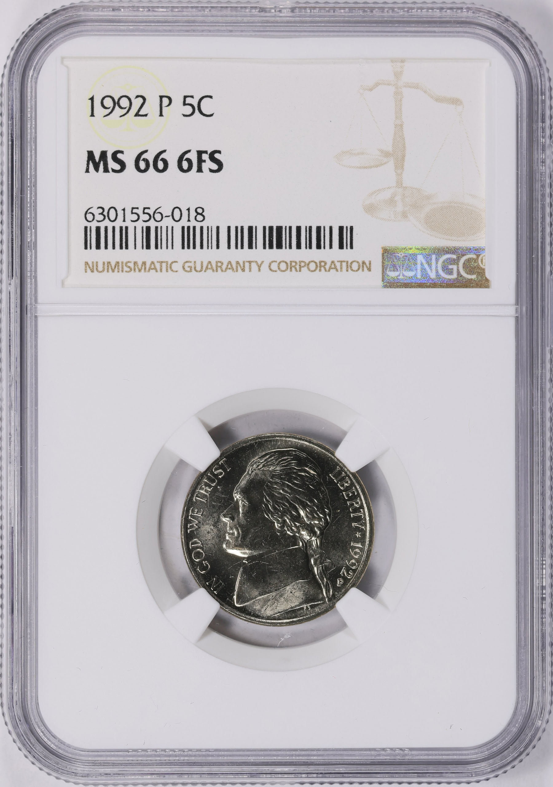 1992-P Jefferson Nickel NGC MS-66 6FS (Item 1753369) | GreatCollections ...