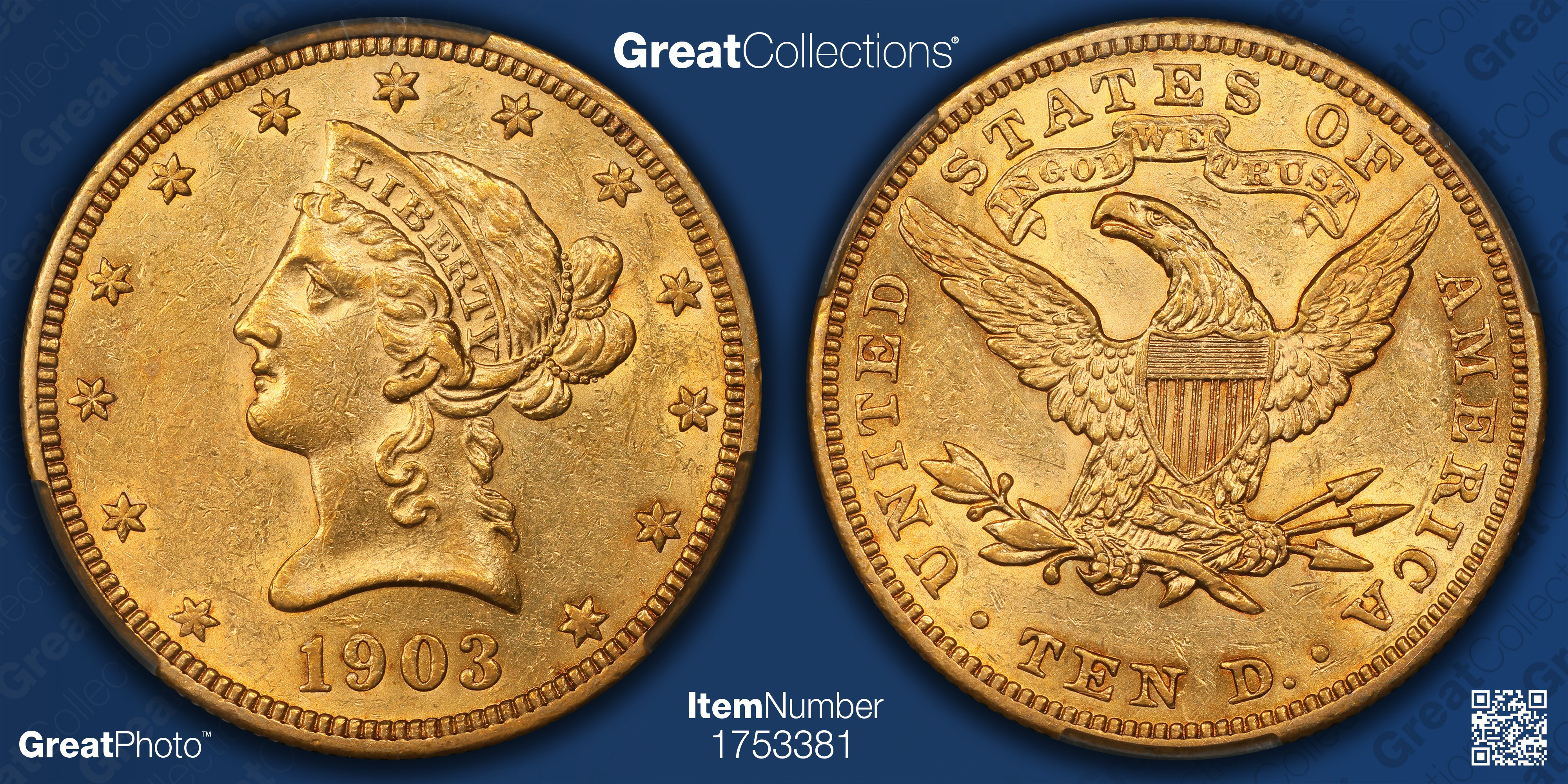 1903 Liberty Gold Eagle CACG AU-53 (Item 1753381) | GreatCollections ...