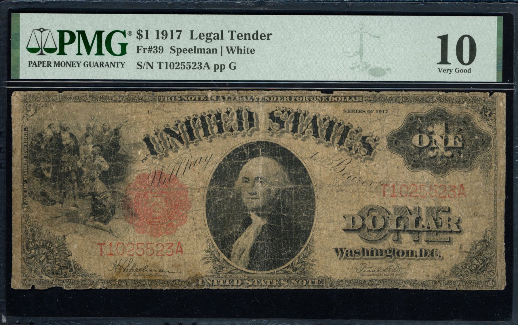 Fr. 39 1917 $1 Legal Tender Note Speelman / White PMG Very Good 10 ...