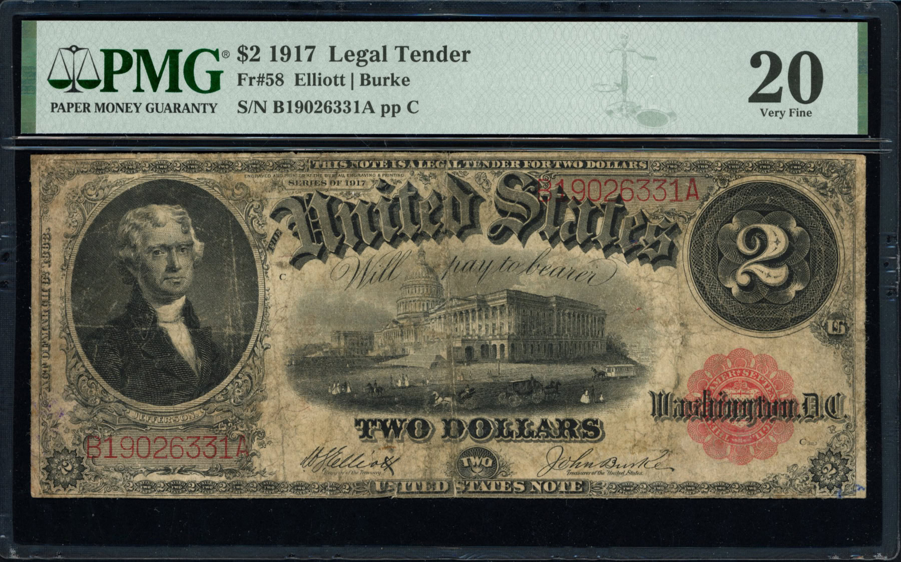Fr. 58 1917 $2 Legal Tender Note Elliott / Burke PMG Very Fine 20 | PMG ...