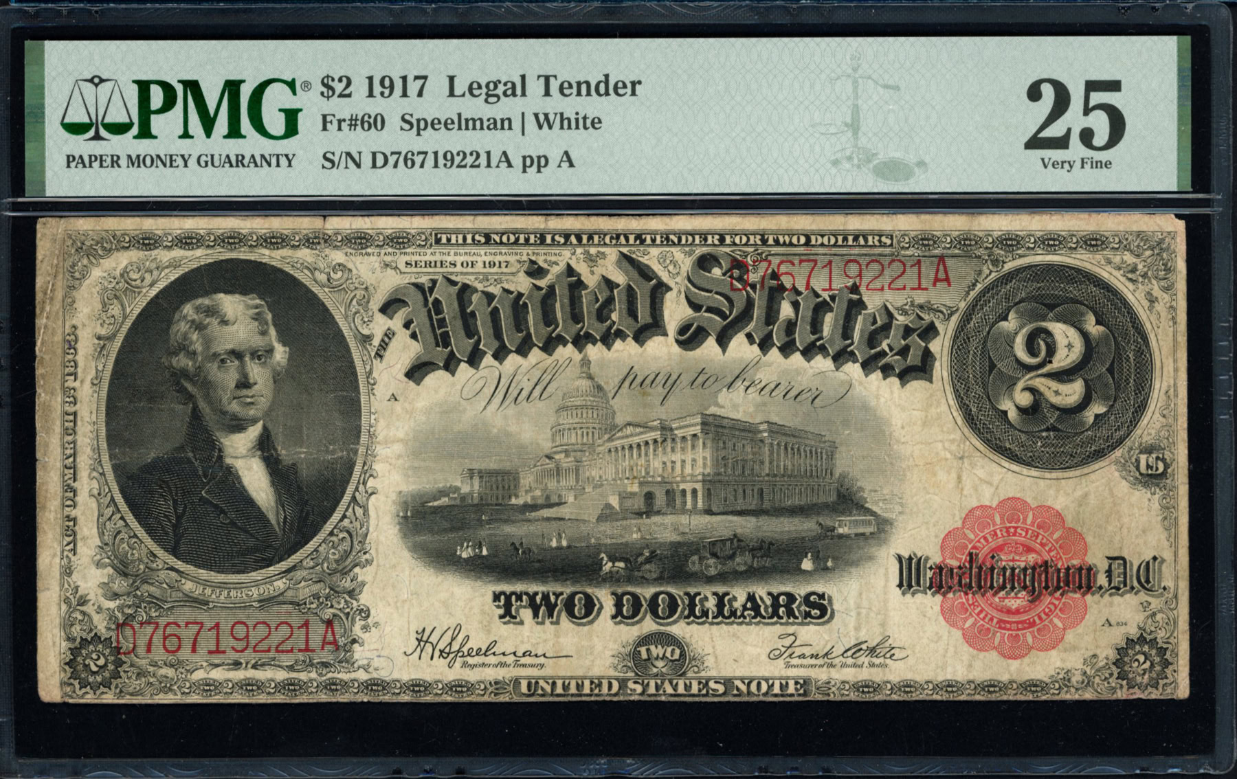 Fr. 60 1917 $2 Legal Tender Note Speelman / White PMG Very Fine 25 ...