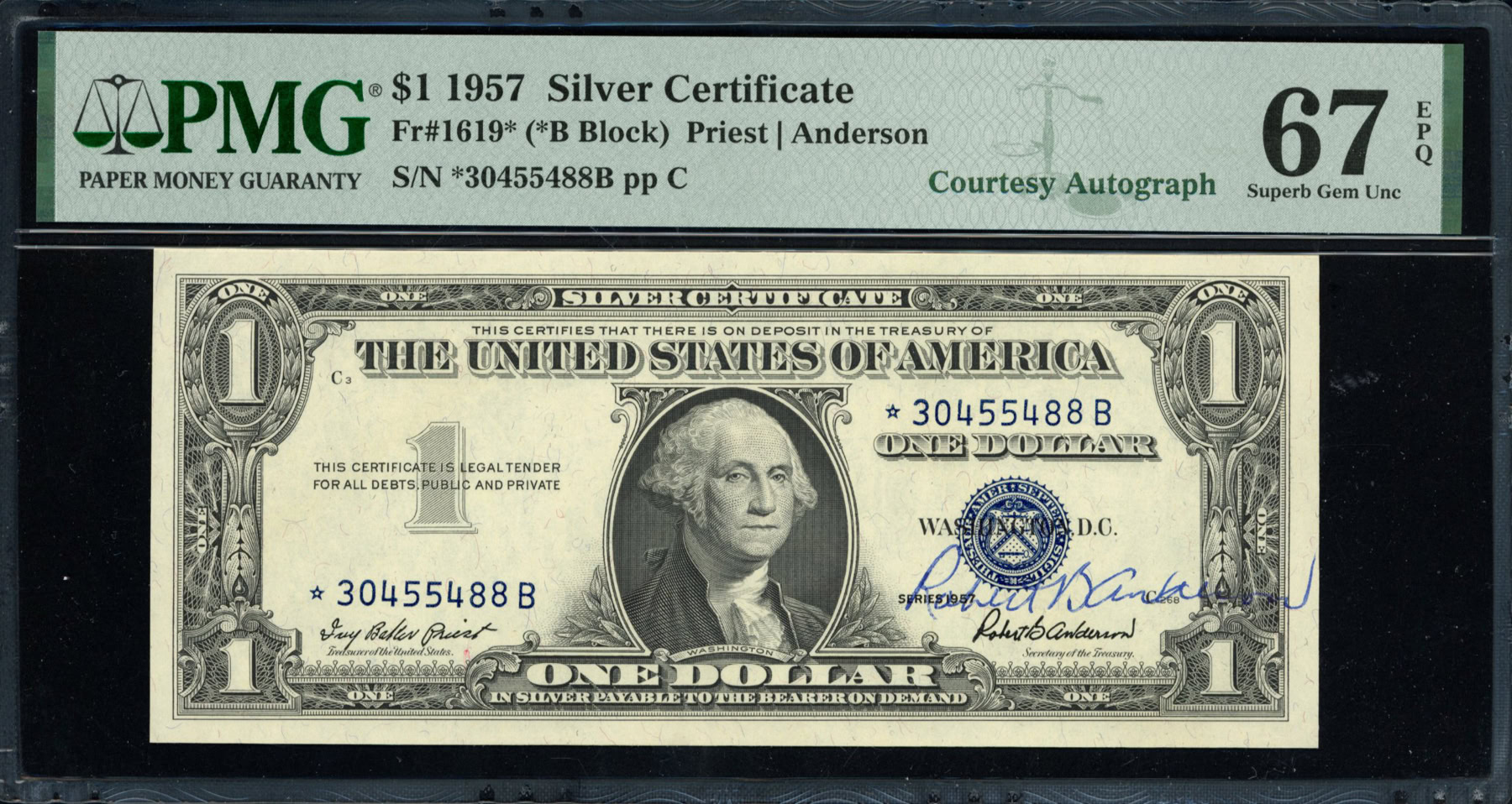 Fr. 1619* (*B Block) 1957 $1 Silver Certificate Star Note Courtesy ...