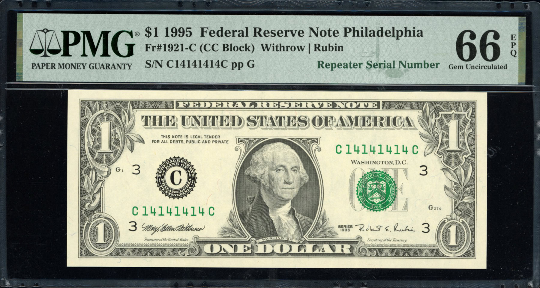 Fr. 1921-C (CC Block) 1995 $1 Philadelphia Federal Reserve Note ...