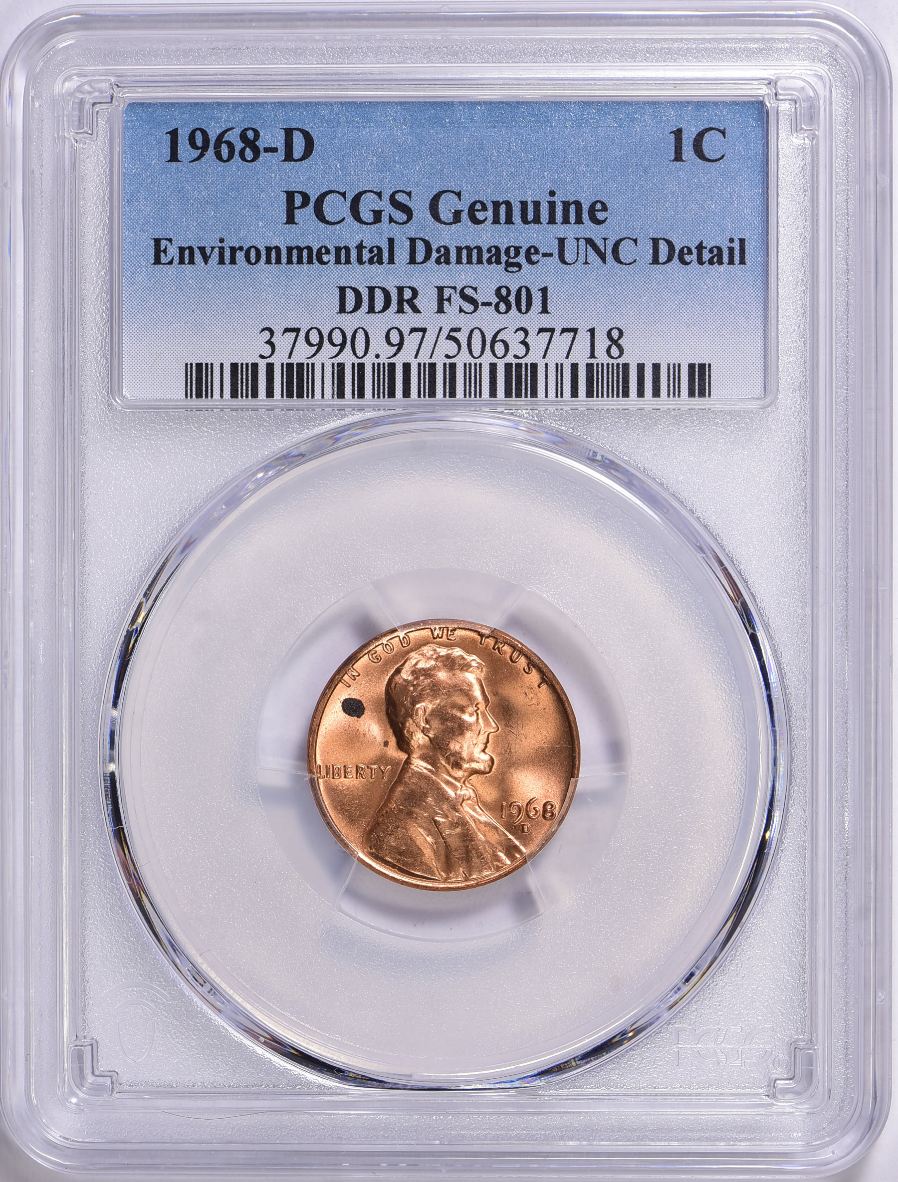 1968-D Lincoln Cent Doubled Die Reverse FS-801 PCGS Genuine Unc Details ...