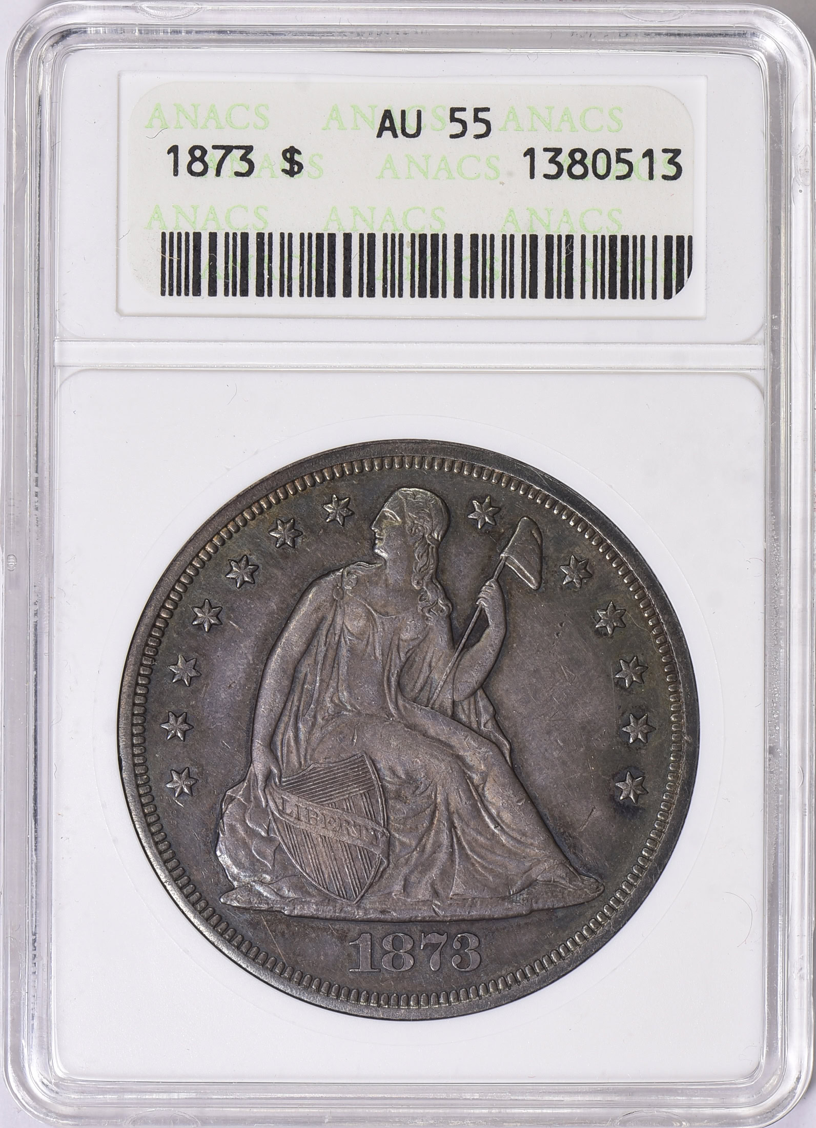 1873 Seated Liberty Silver Dollar ANACS AU-55 OH (Item 1753655) | GreatCollections Coin Auctions
