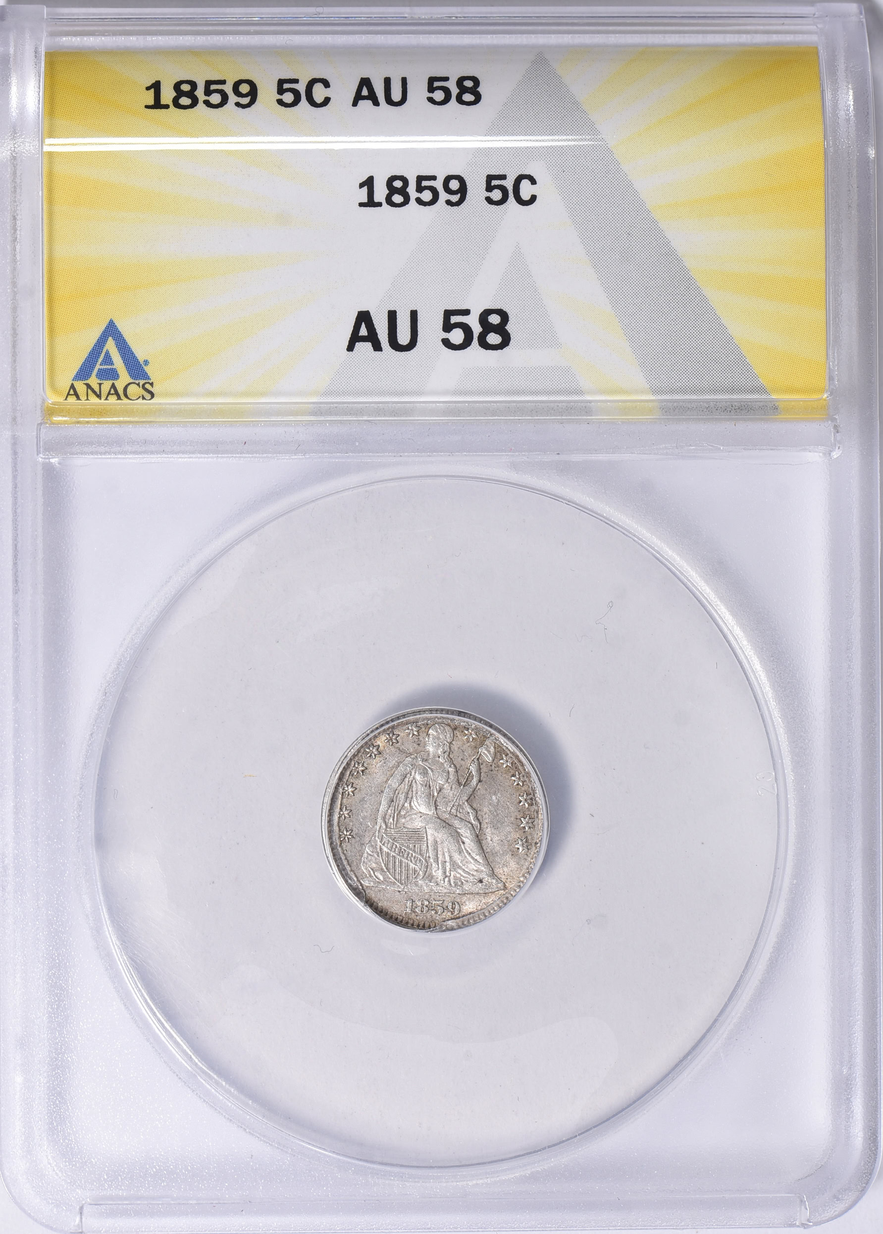 1859 Seated Liberty Half Dime ANACS AU-58 (Item 1753656) | GreatCollections Coin Auctions