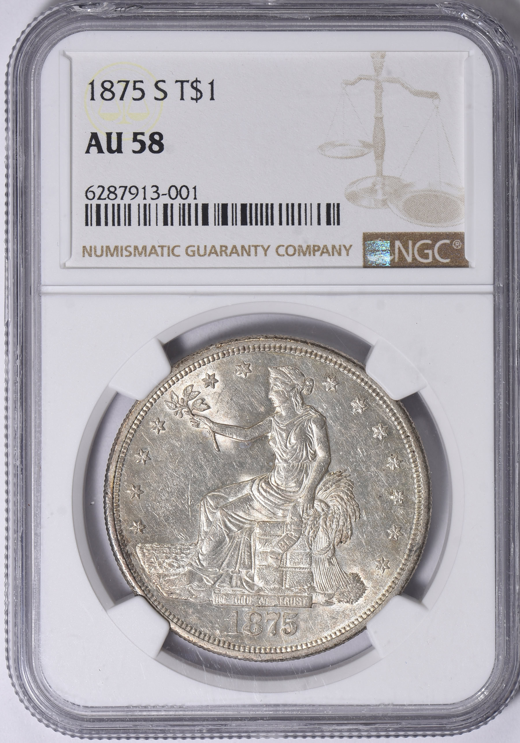 1875-S Trade Silver Dollar NGC AU-58 (Item 1753662) | GreatCollections ...