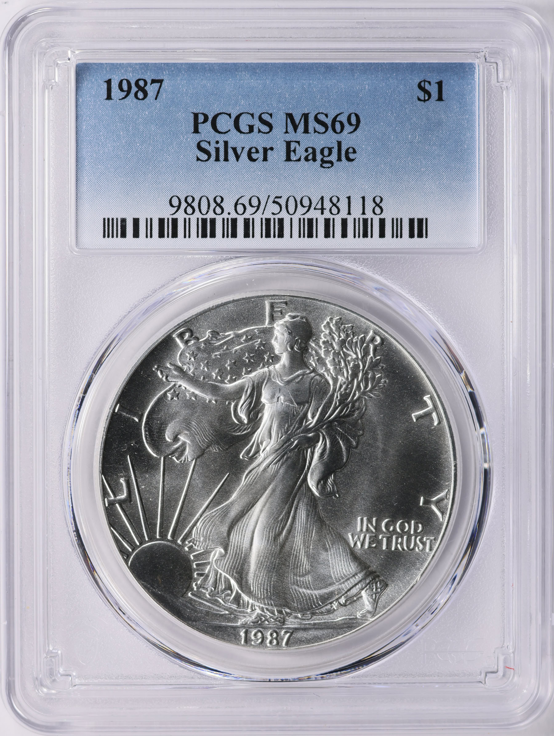1987 $1 Silver Eagle PCGS MS-69 (Item 1753704) | GreatCollections Coin ...