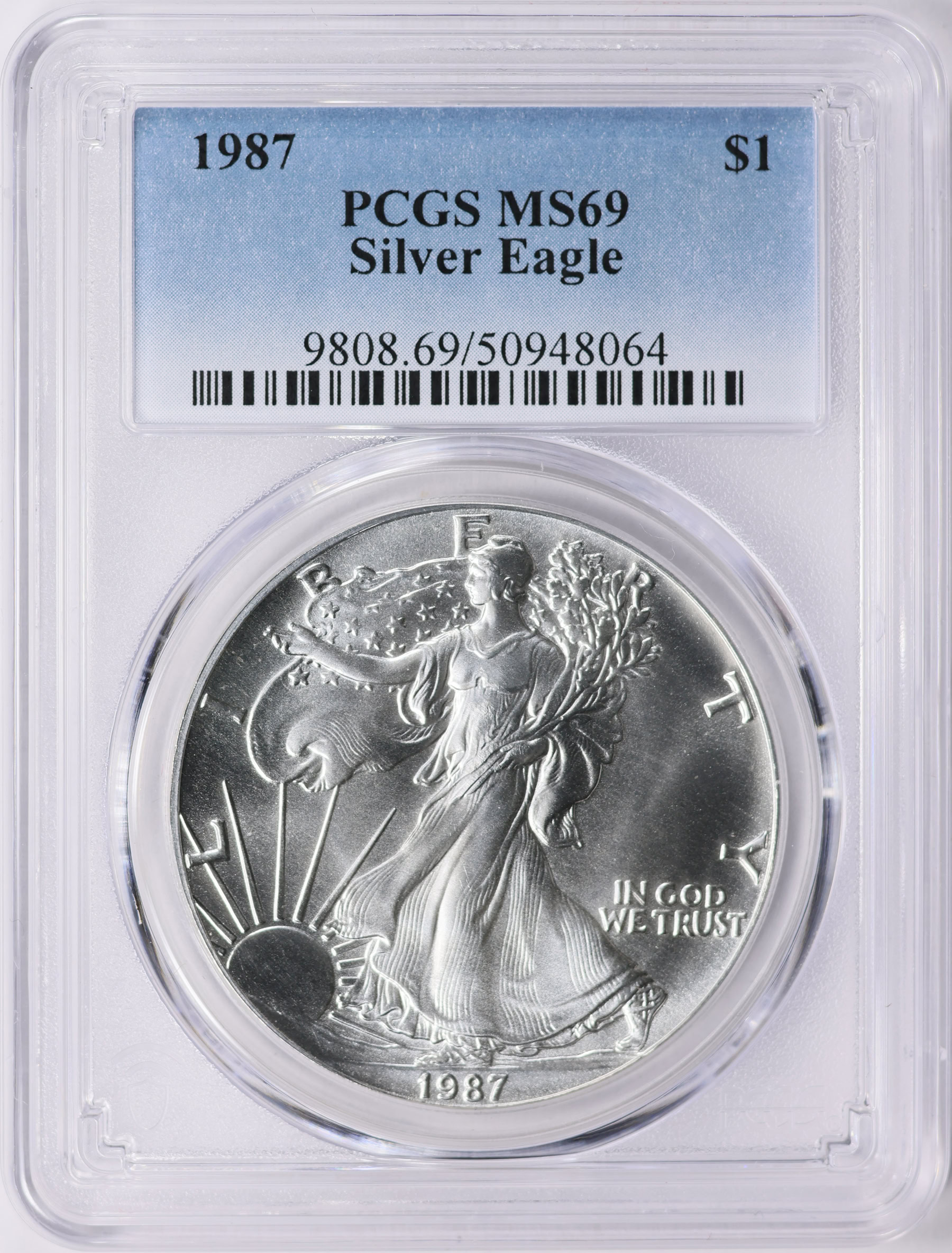 1987 $1 Silver Eagle PCGS MS-69 (Item 1753750) | GreatCollections Coin ...