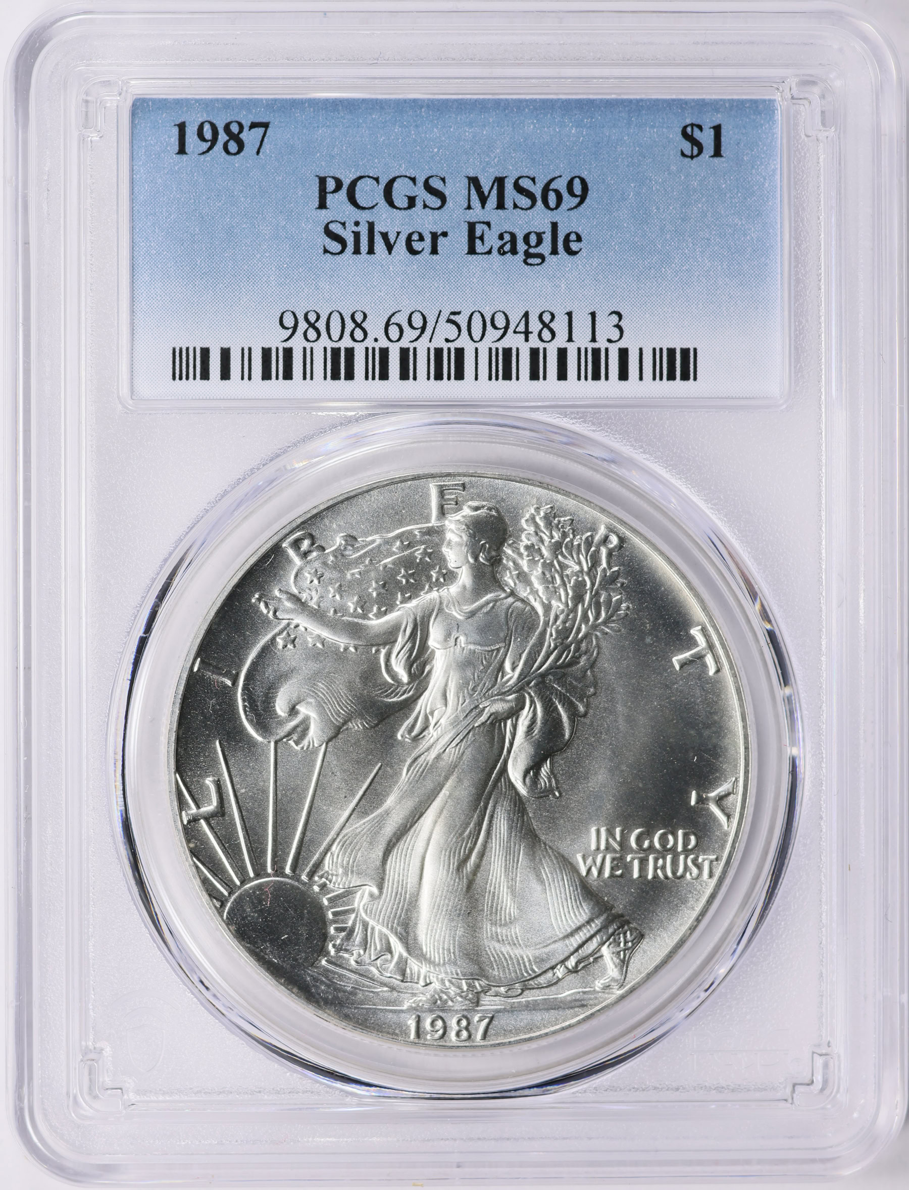 1987 $1 Silver Eagle PCGS MS-69 (Item 1753799) | GreatCollections Coin ...