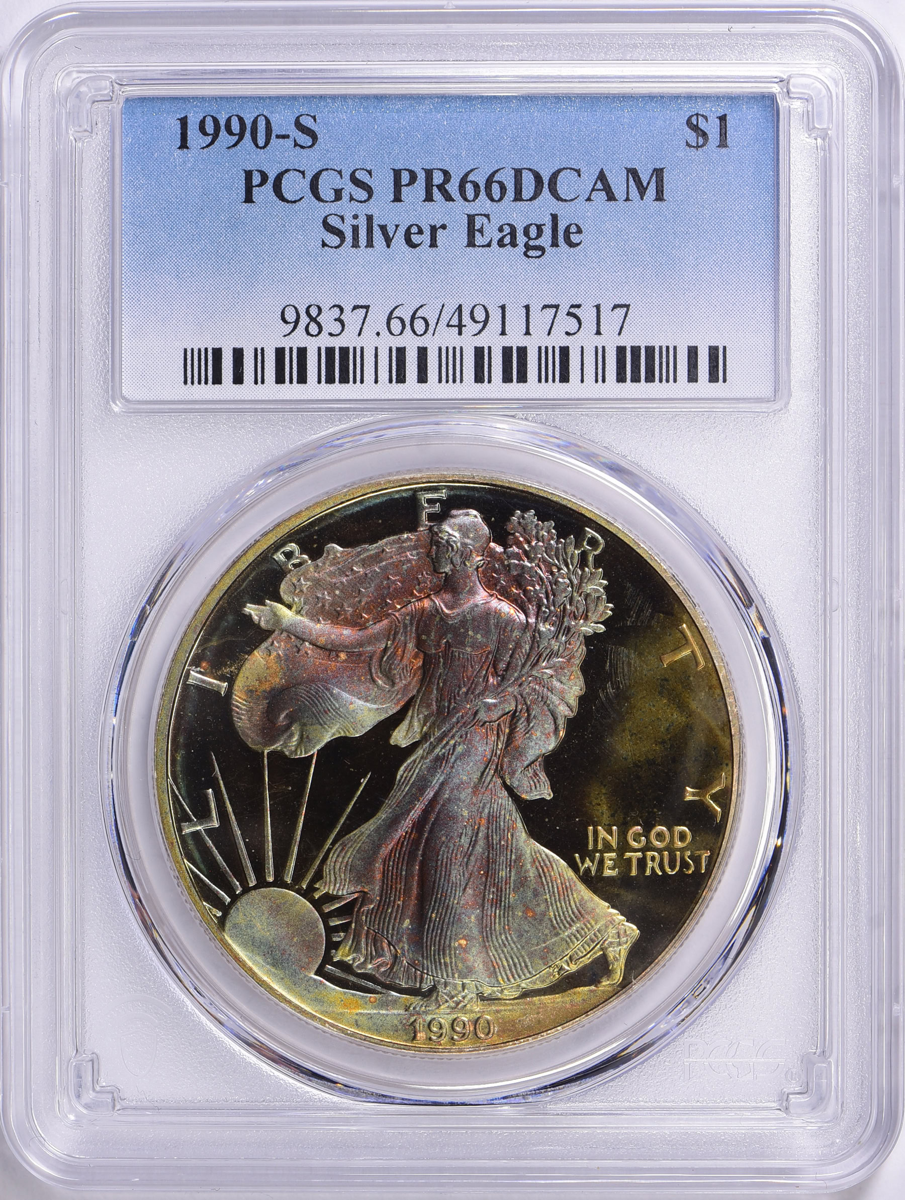 1990-S $1 Silver Eagle PCGS Proof-66 DCAM (Toned) (Item 1754065 ...