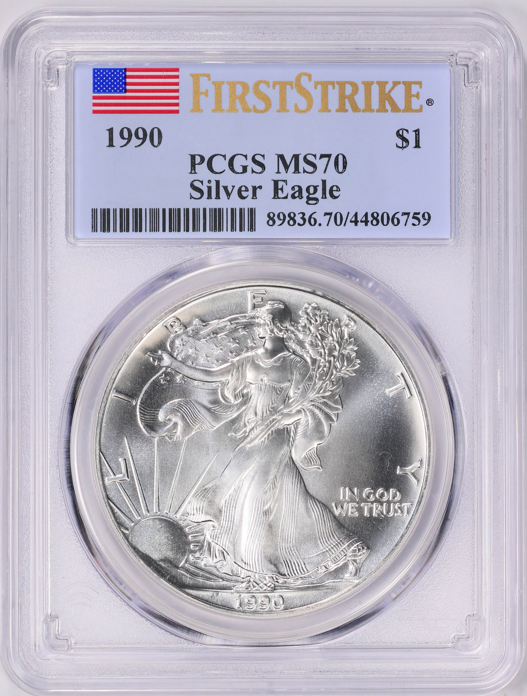 1990 $1 Silver Eagle First Strike PCGS MS-70 (Item 1754109 ...