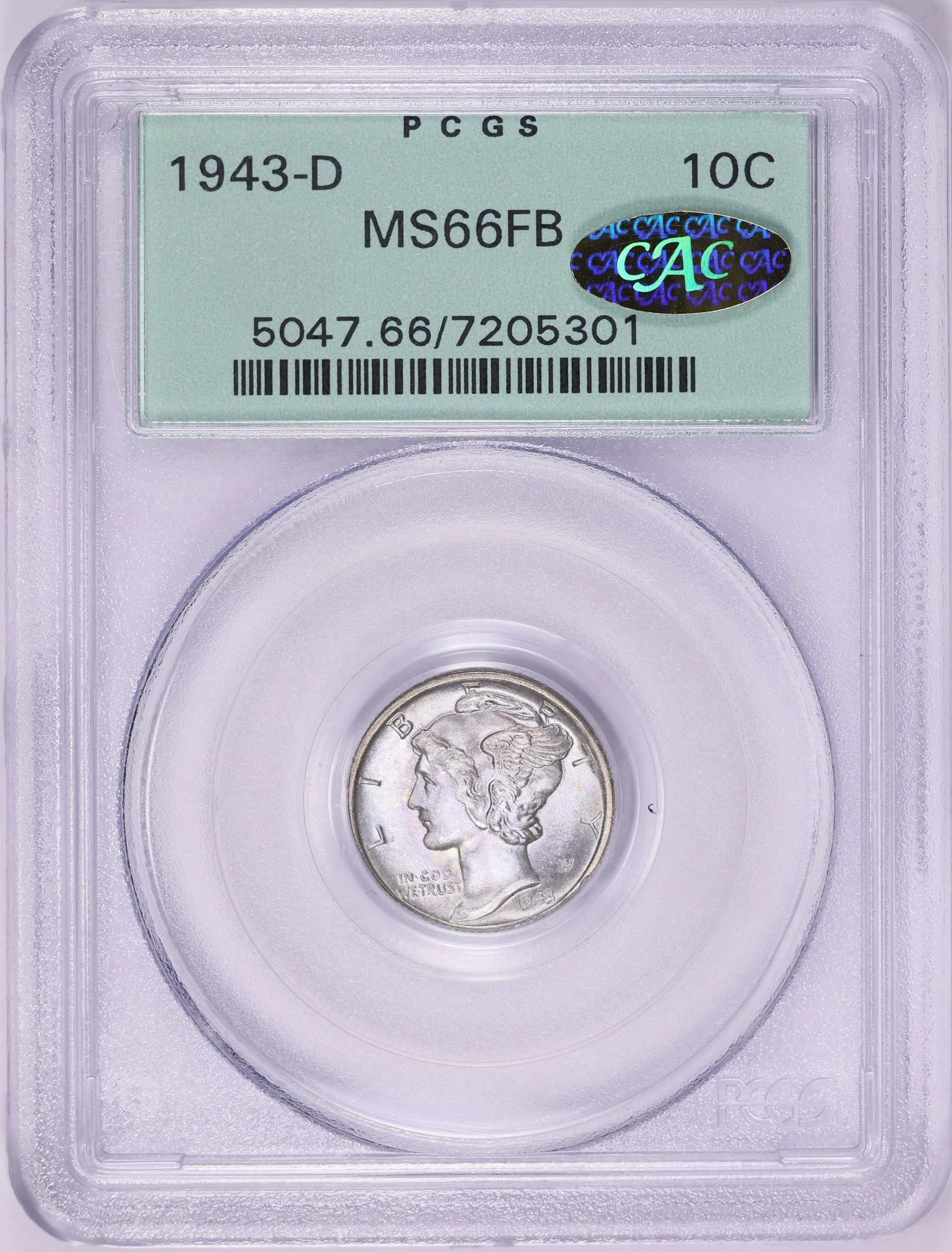 1943-D Mercury Dime PCGS MS-66 FB (CAC Gold) OGH (Item 1754126) | GreatCollections Coin Auctions