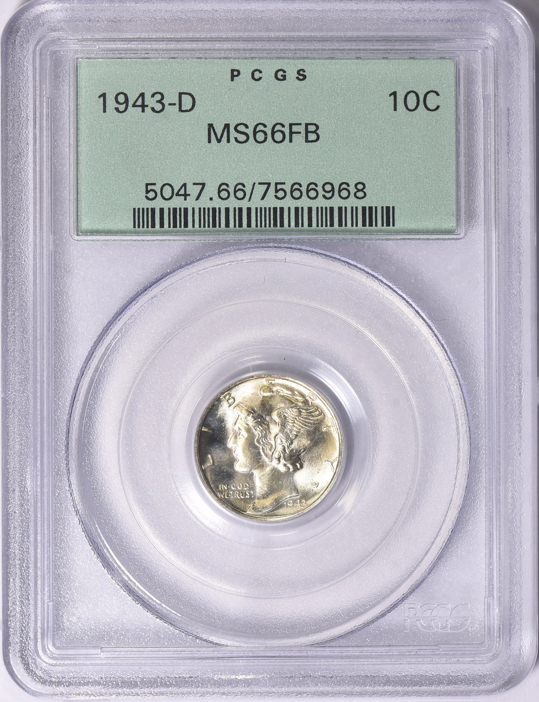 1943-D Mercury Dime PCGS MS-66 FB OGH (Item 1754143) | GreatCollections Coin Auctions