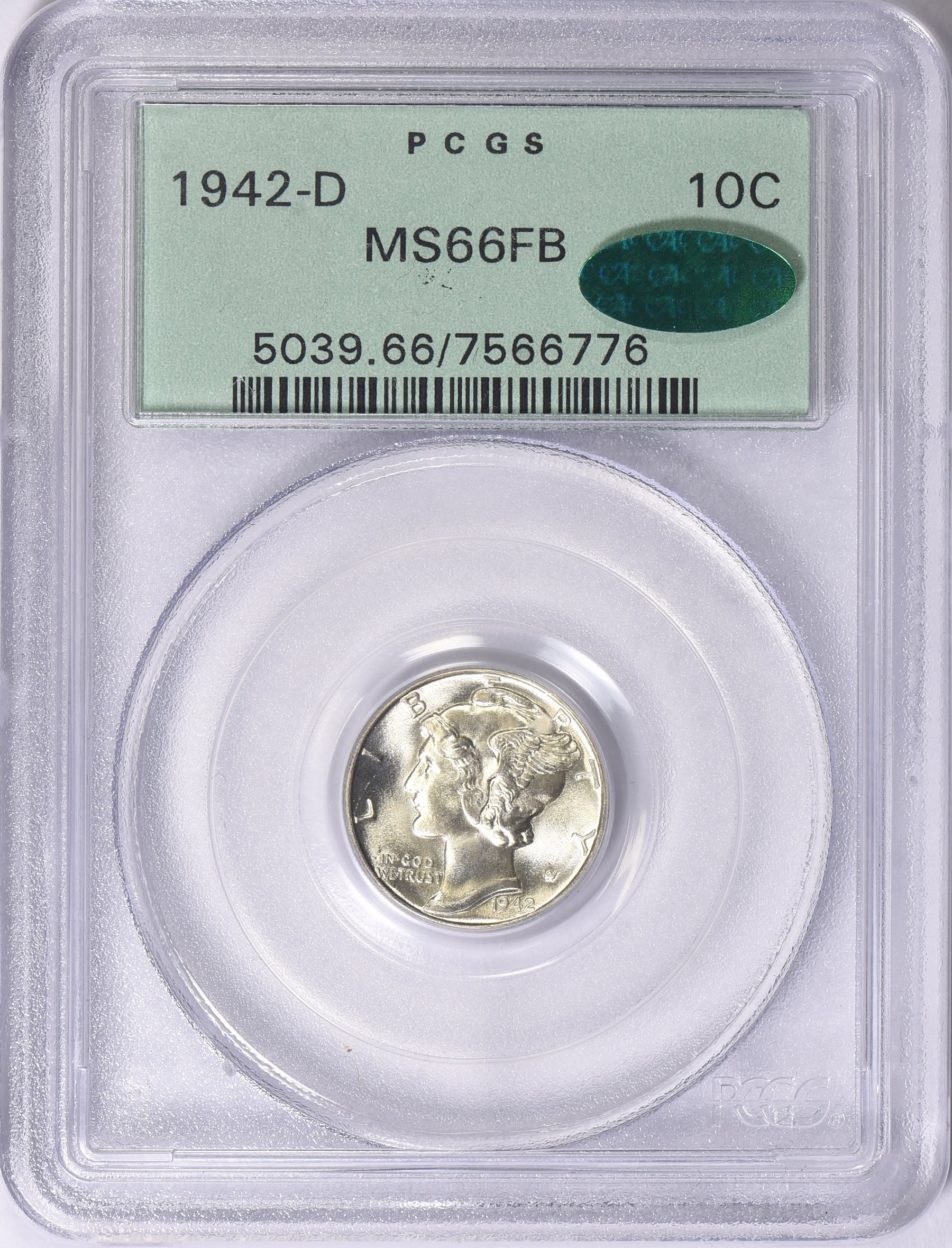 1942-D Mercury Dime PCGS MS-66 FB (CAC Green) OGH (Item 1754154) | GreatCollections Coin Auctions